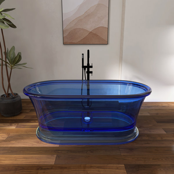 Craft Tech Haven 60" X 30" Transparent Blue Resin Freestanding Bathtub ...