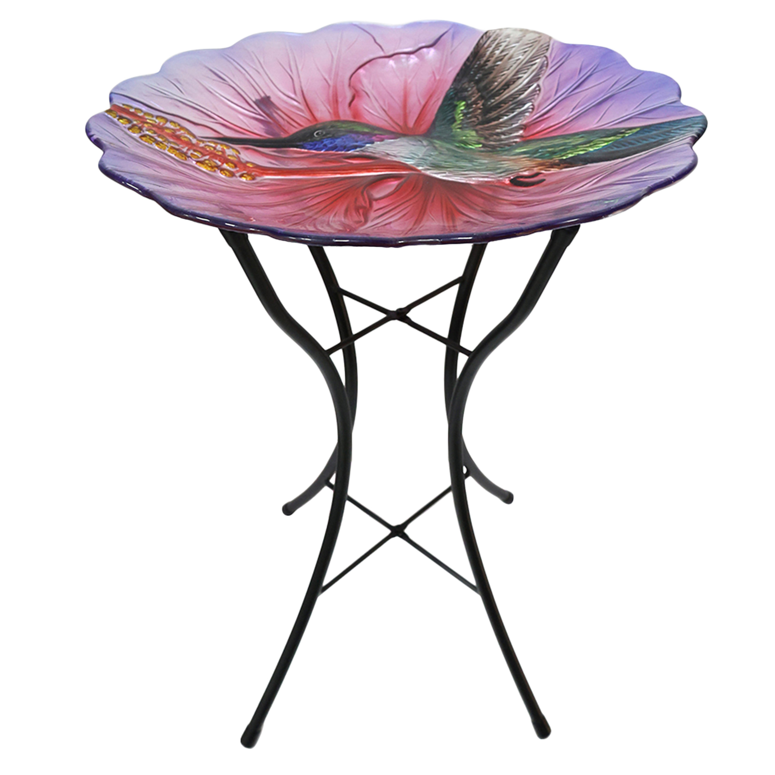 Winston Porter 18" Glass Bird Bath Plate with Hummingbird Flying over ...