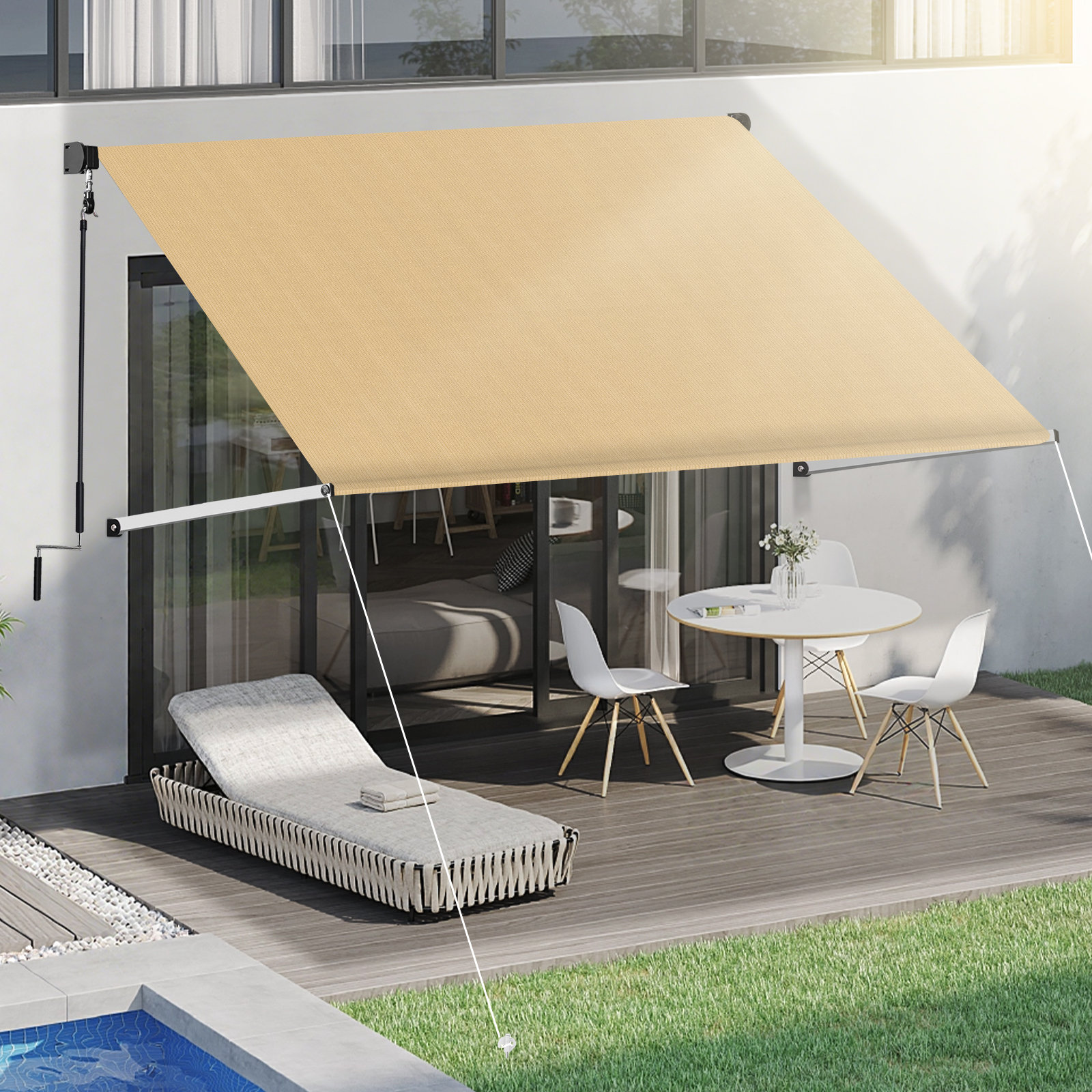 Artpuch Shade&Beyond 8" X 8" Manual Retractable Awnings for Patio ...