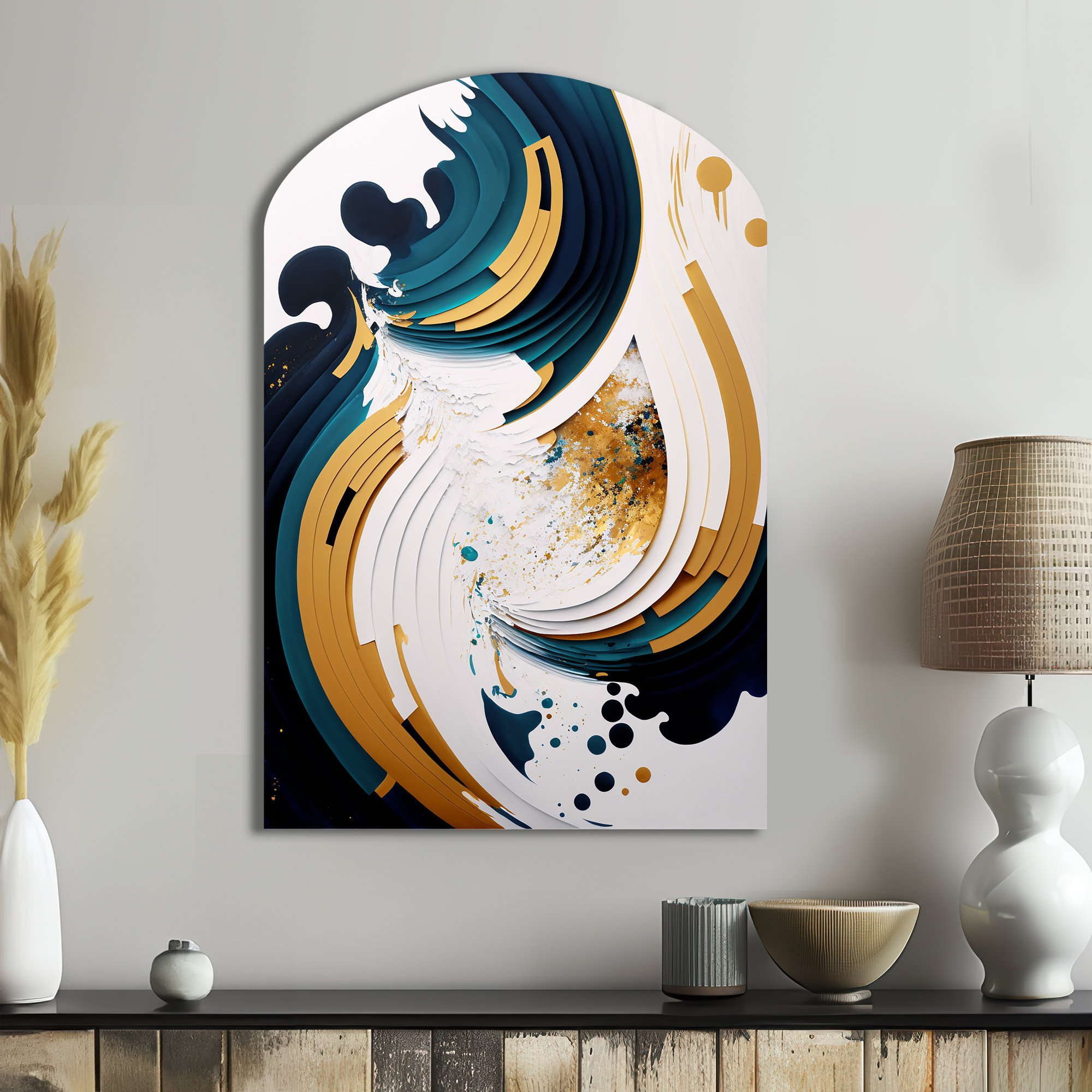 Design Art Blue And Gold Modern Art Abstract Painting VII - Abstract ...