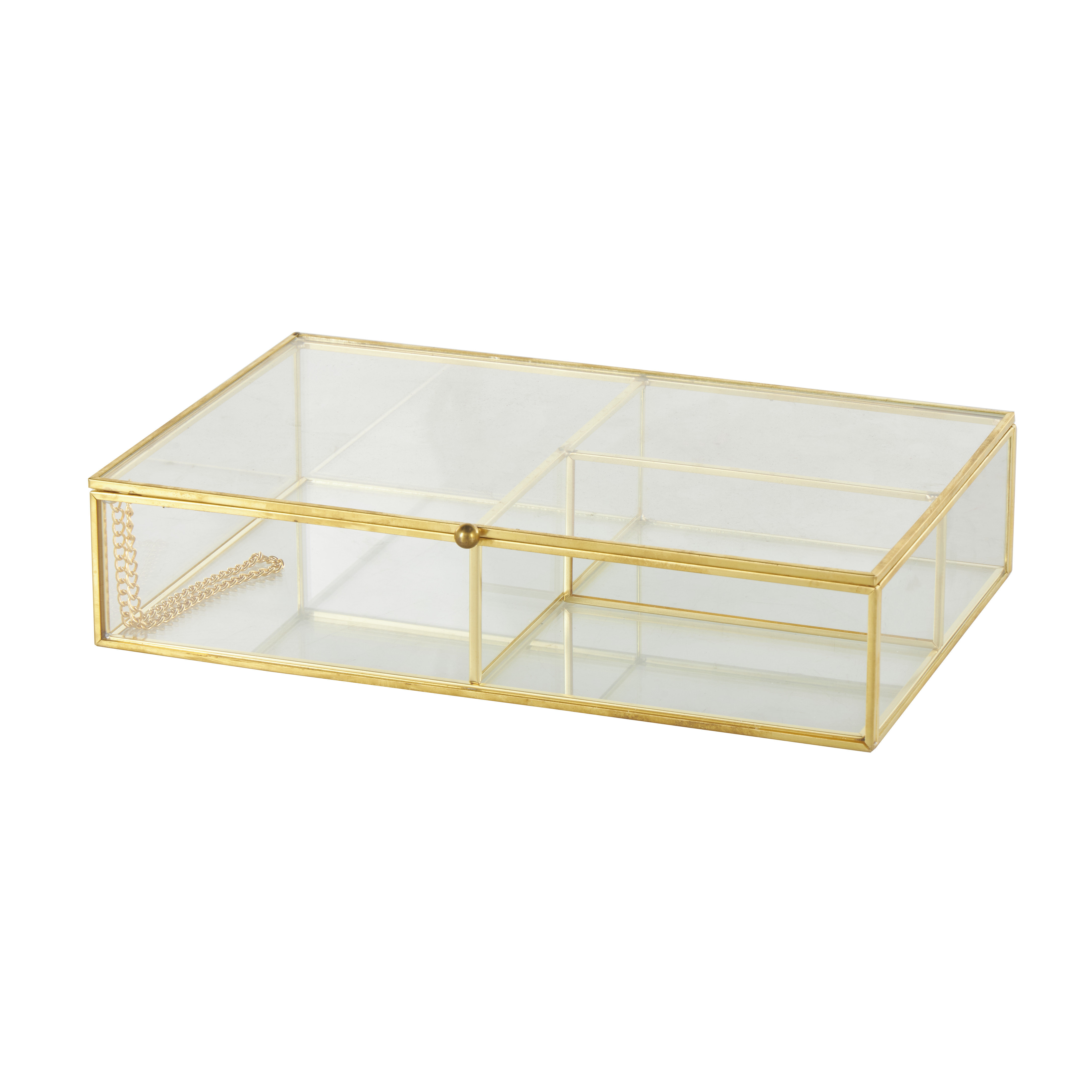 Mercer41 Glass 3 Slot Decorative Clear Jewelry Box with Gold Metal ...
