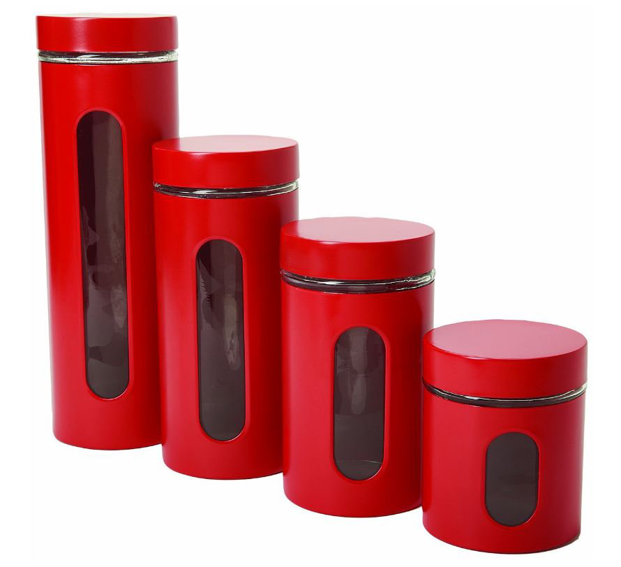Anchor Hocking 4 Piece Palladian Window Cylinder Canister Set in Cherry ...