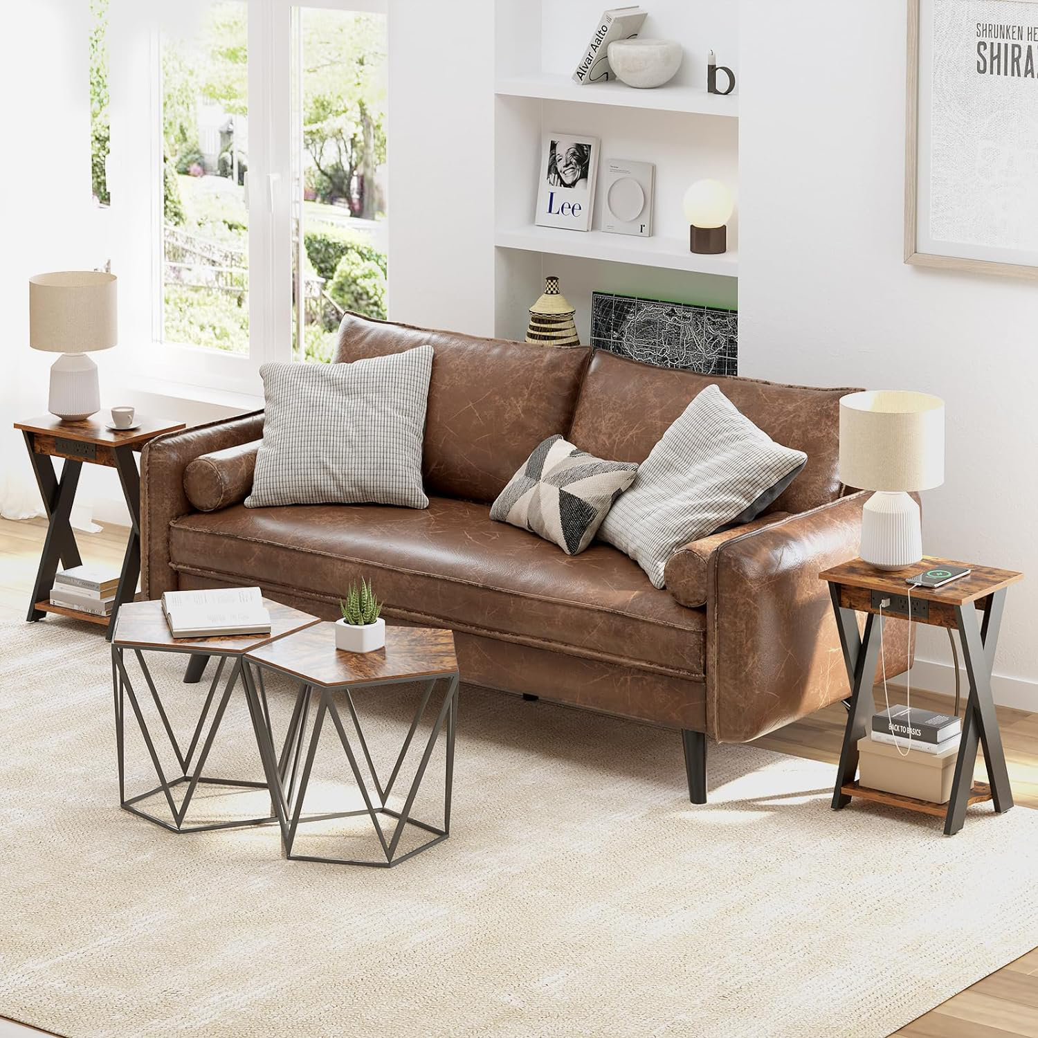 Gracie Oaks Kolben End Table with Charging Station X Shaped Side Table ...