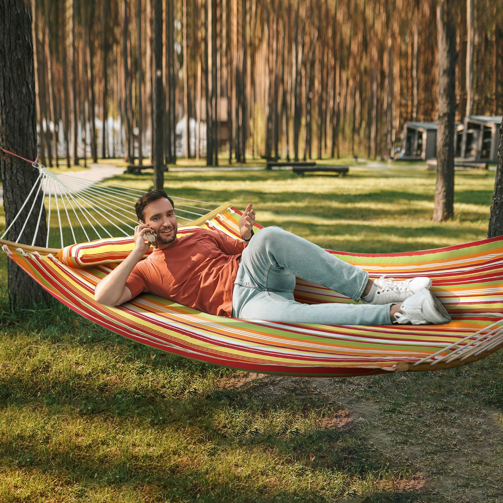 Arlmont & Co. Quilted Fabric Hammock With Pillow 11 FT Double Hammock ...