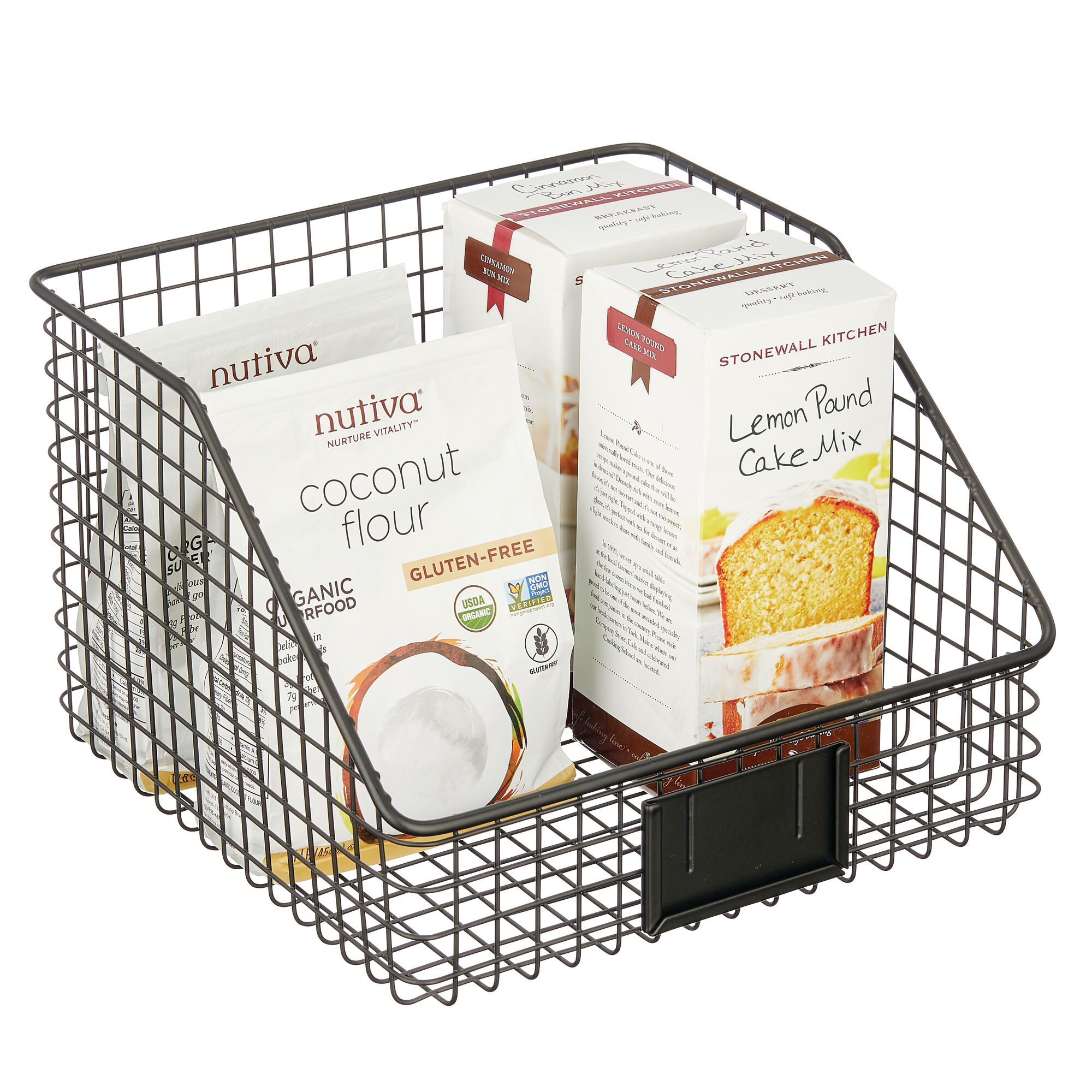 iDesign Metal Open-Front Pantry Basket with Label Plate - Storage ...
