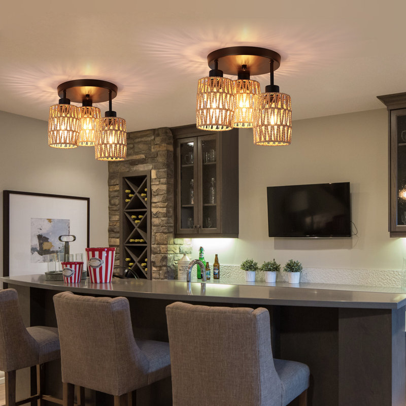 Highland Dunes 3 Light 12 In Vintage Woven Paper Flush Mount Lighting ...