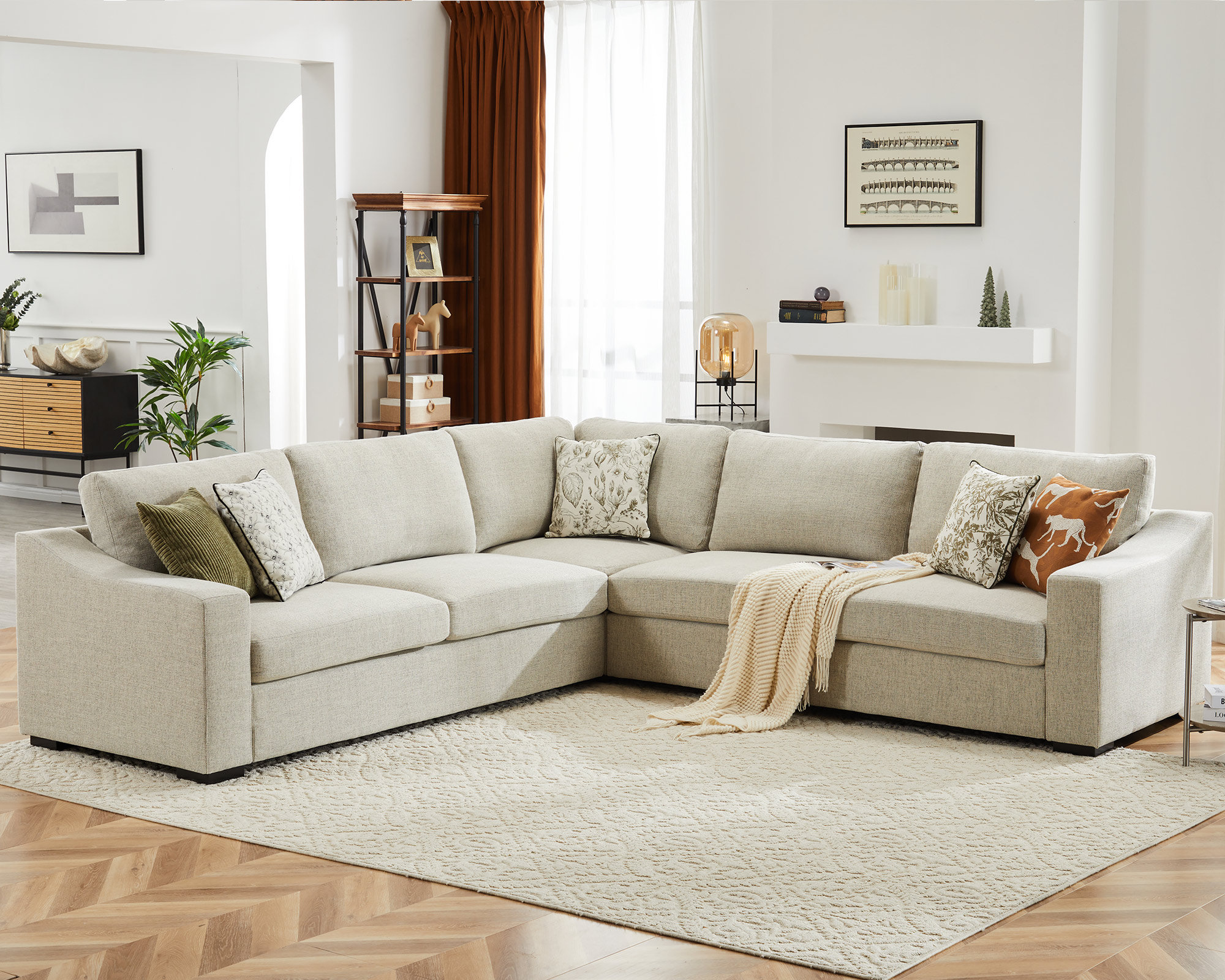 Latitude Run® 112" L-Shaped Sectional Sofa With Sloped Arm Design-Linen ...