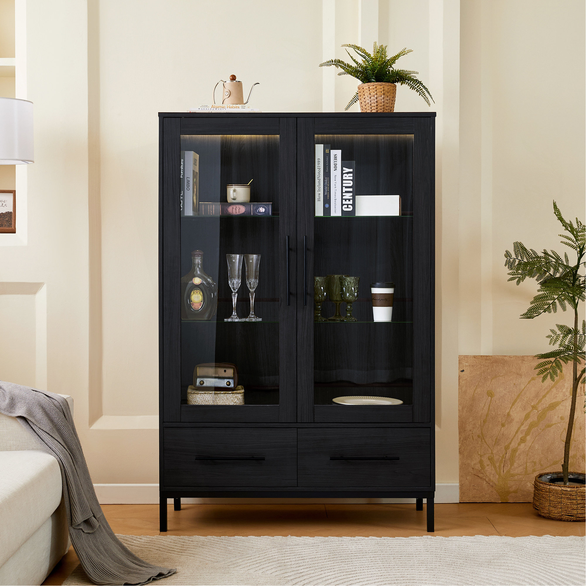 Ivy Bronx 60'' Tall Display Cabinet With Tempered Glass Door, LED ...