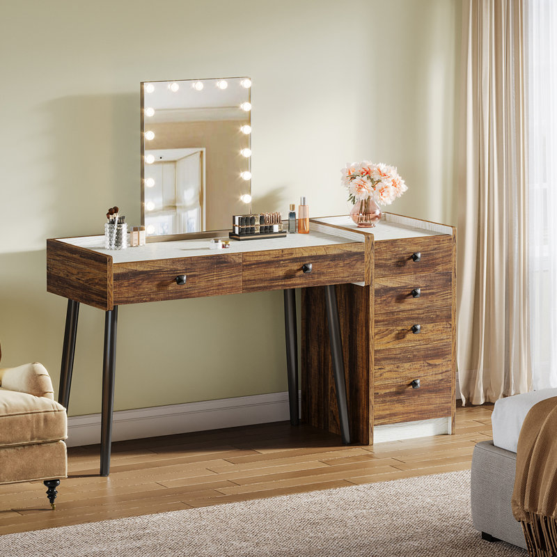Corrigan Studio® 55-Inch Vanity Desk With Cabinet, Makeup Vanities 6 ...