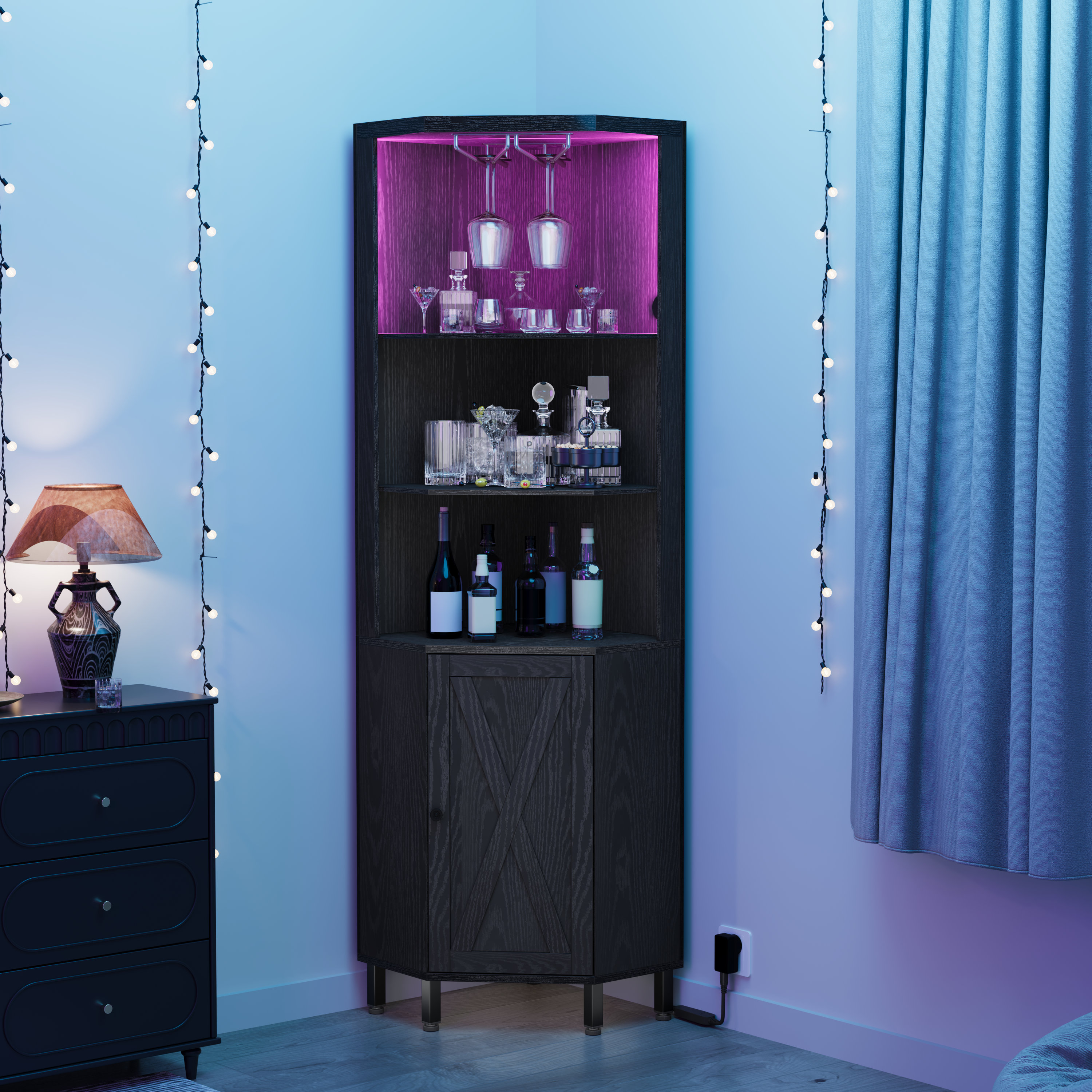 Wade Logan® Breasia 67" Height Corner Bar Cabinet with Wine Storage, 5 ...