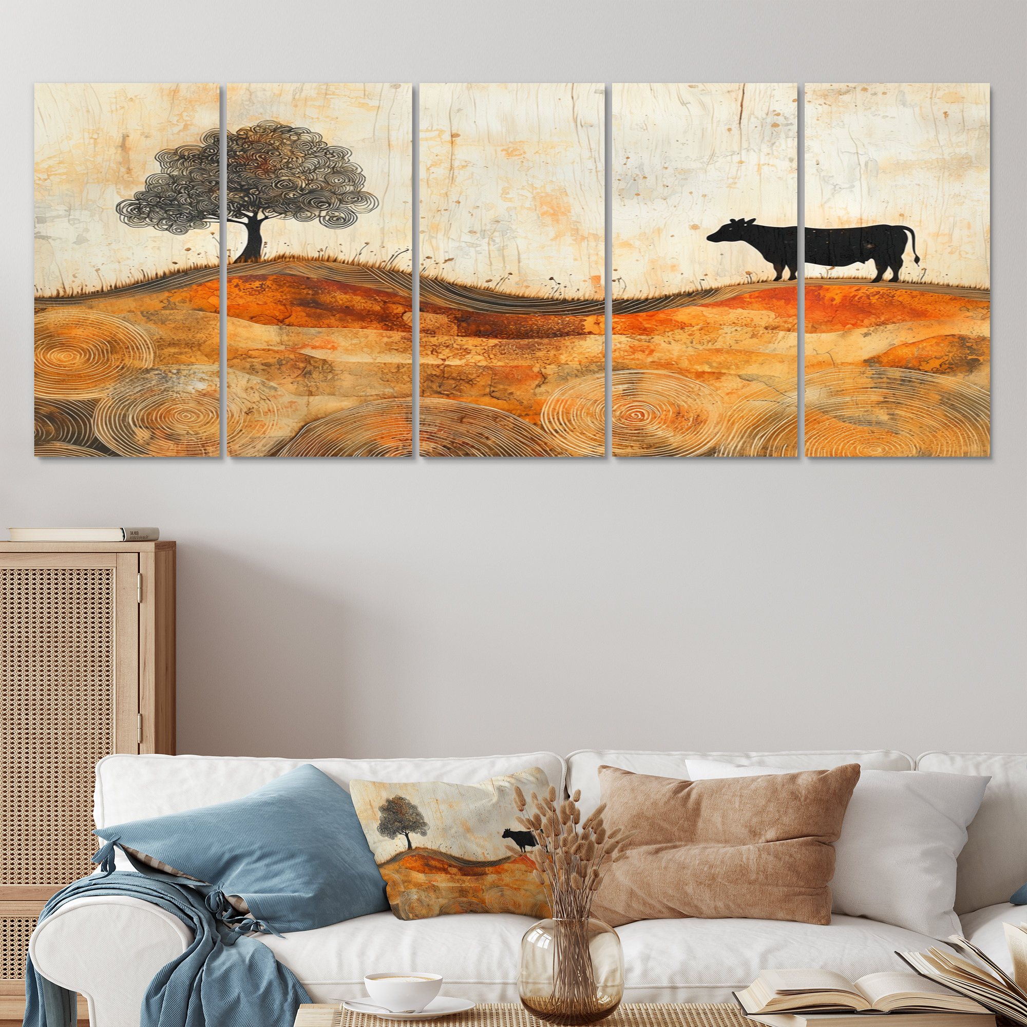 August Grove® Autumn Farm With Cow In The Field Landscape - Farm Wall ...