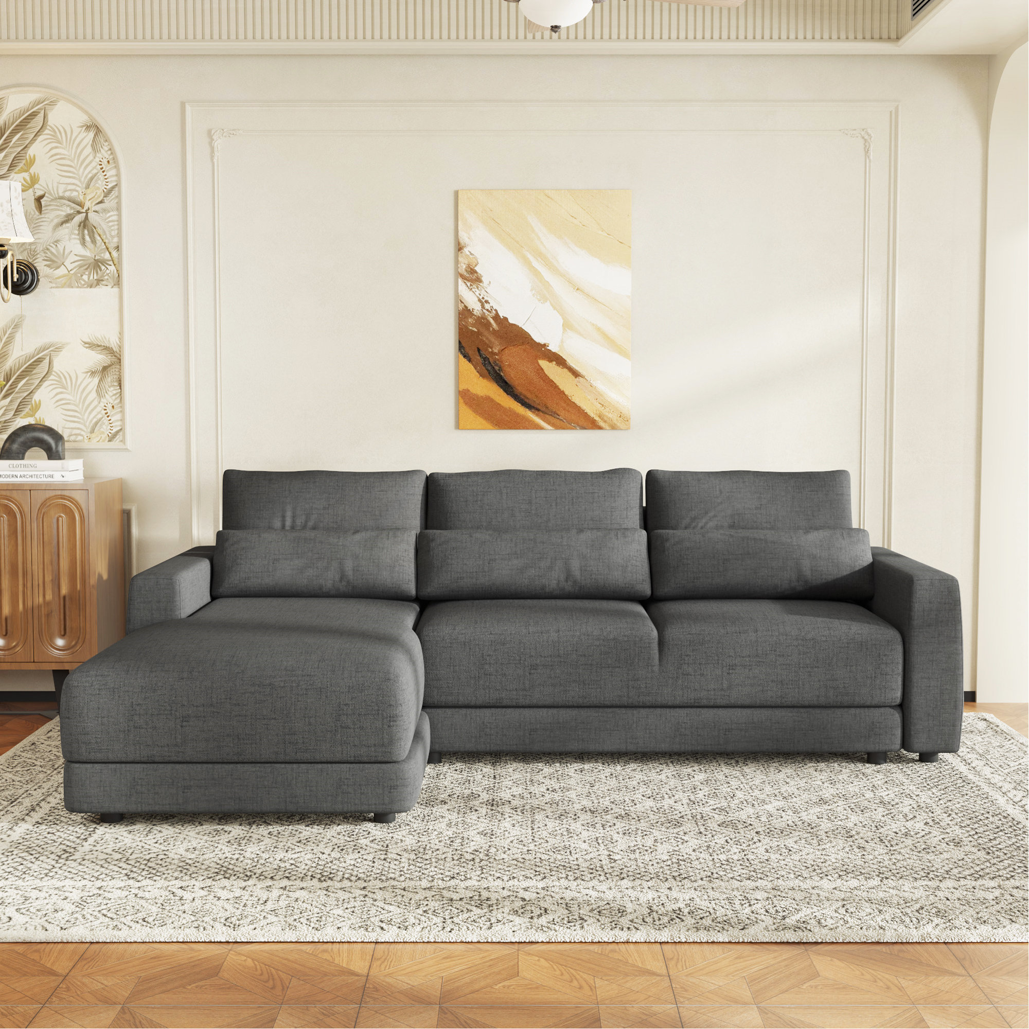 Ebern Designs L-Shaped Modular Sectional Sofa With Removable Back ...