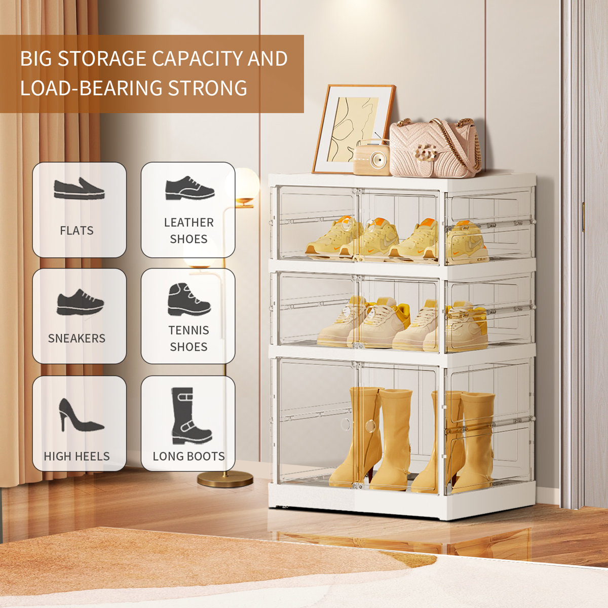 Rebrilliant 6 Pair Plastic Stackable Shoe Storage Cabinet For Entryway ...