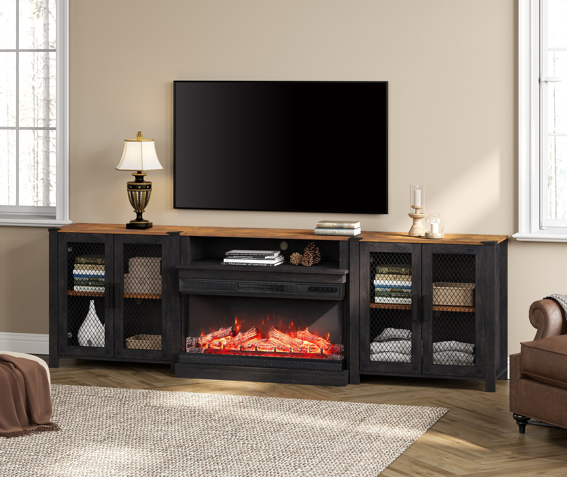 Gracie Oaks Fireplace 3 In 1 TV Stand Set For 100 Inch TV With ...