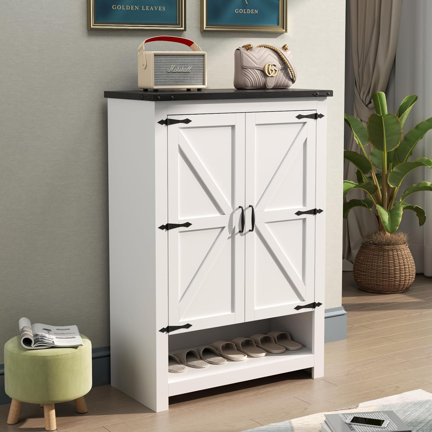 Gracie Oaks Shoe Cabinet With Doors, 7-Tier 28 Pair Shoe Cabinet ...