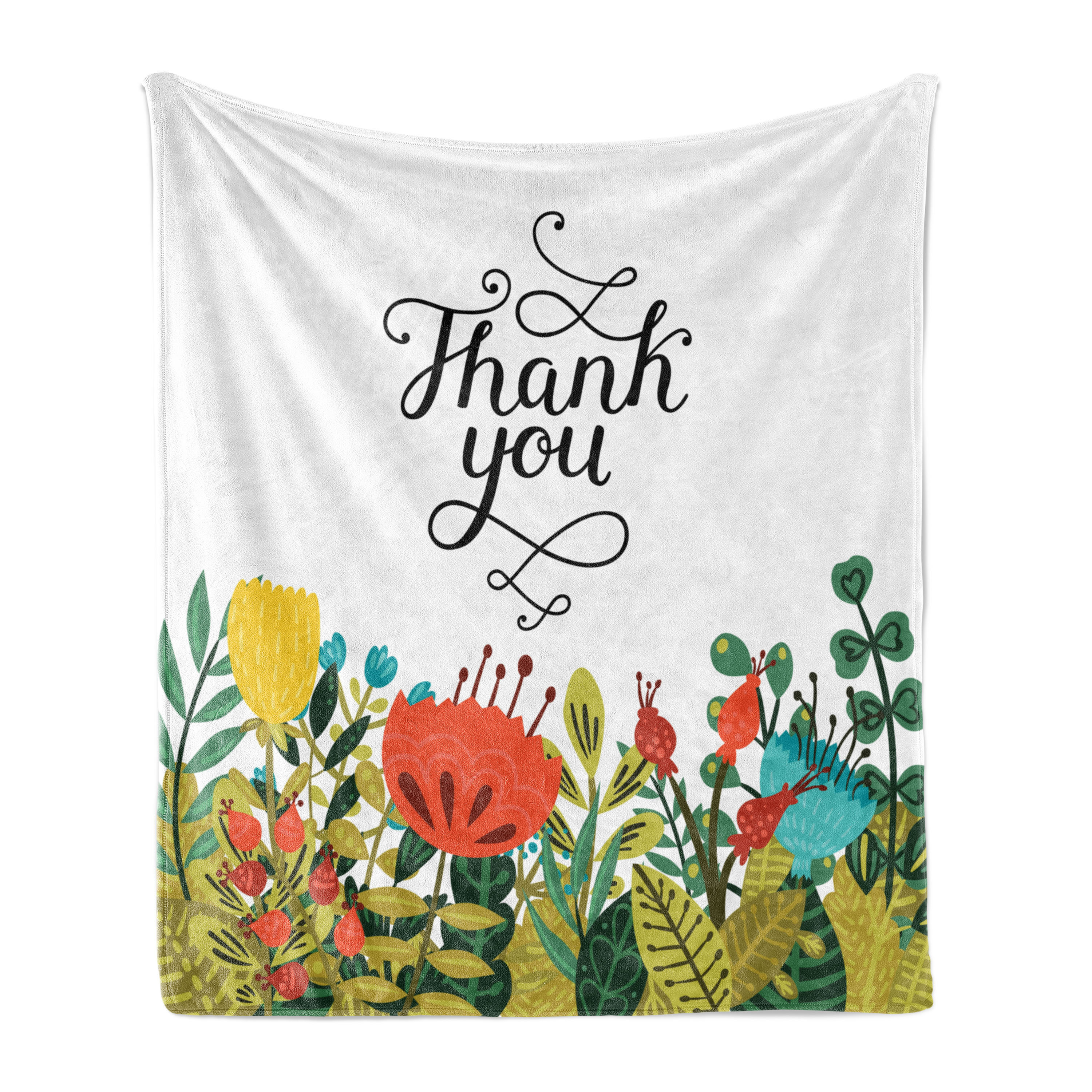 Ambesonne Floral Fleece Throw Blanket Hand Writing Thank You Multicolor ...
