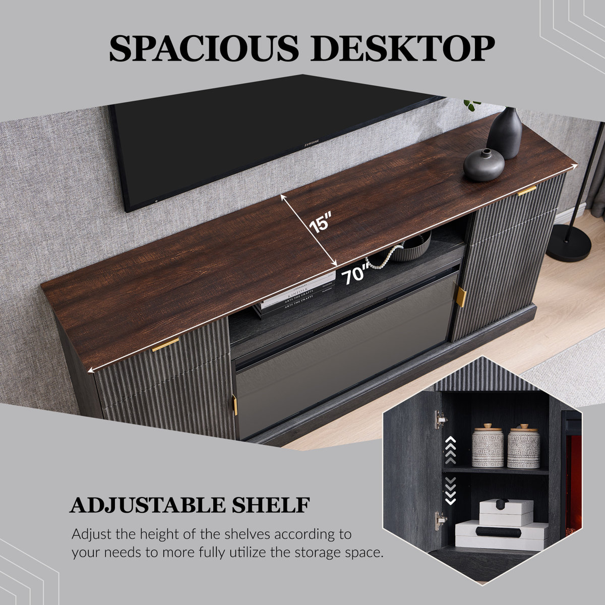 Symple Stuff Flute fireplace TV stand suitable for TVs under 80 inches ...