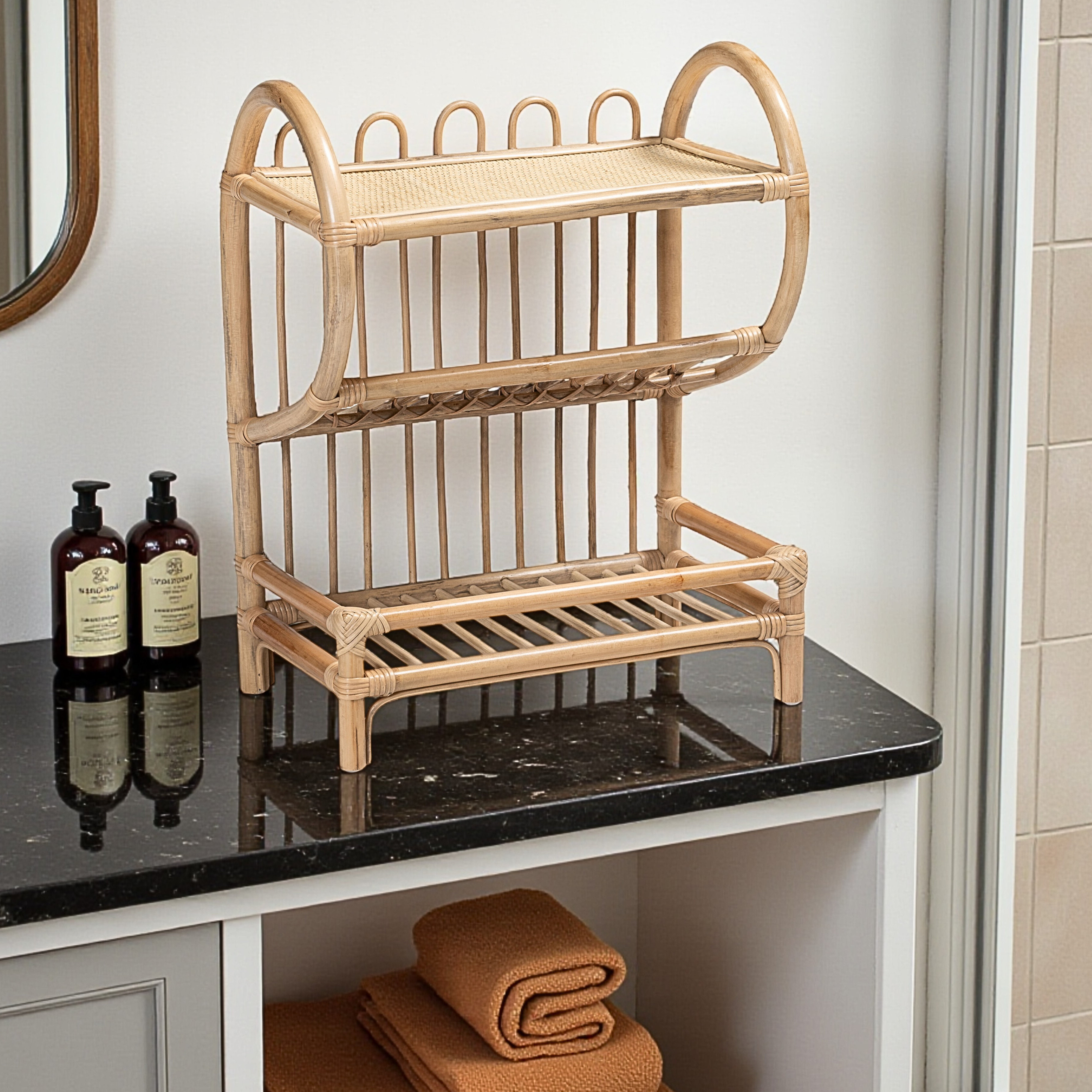 Bayou Breeze Emlyn 2-tier Rattan Display Shelf in Natural Brown Finish ...