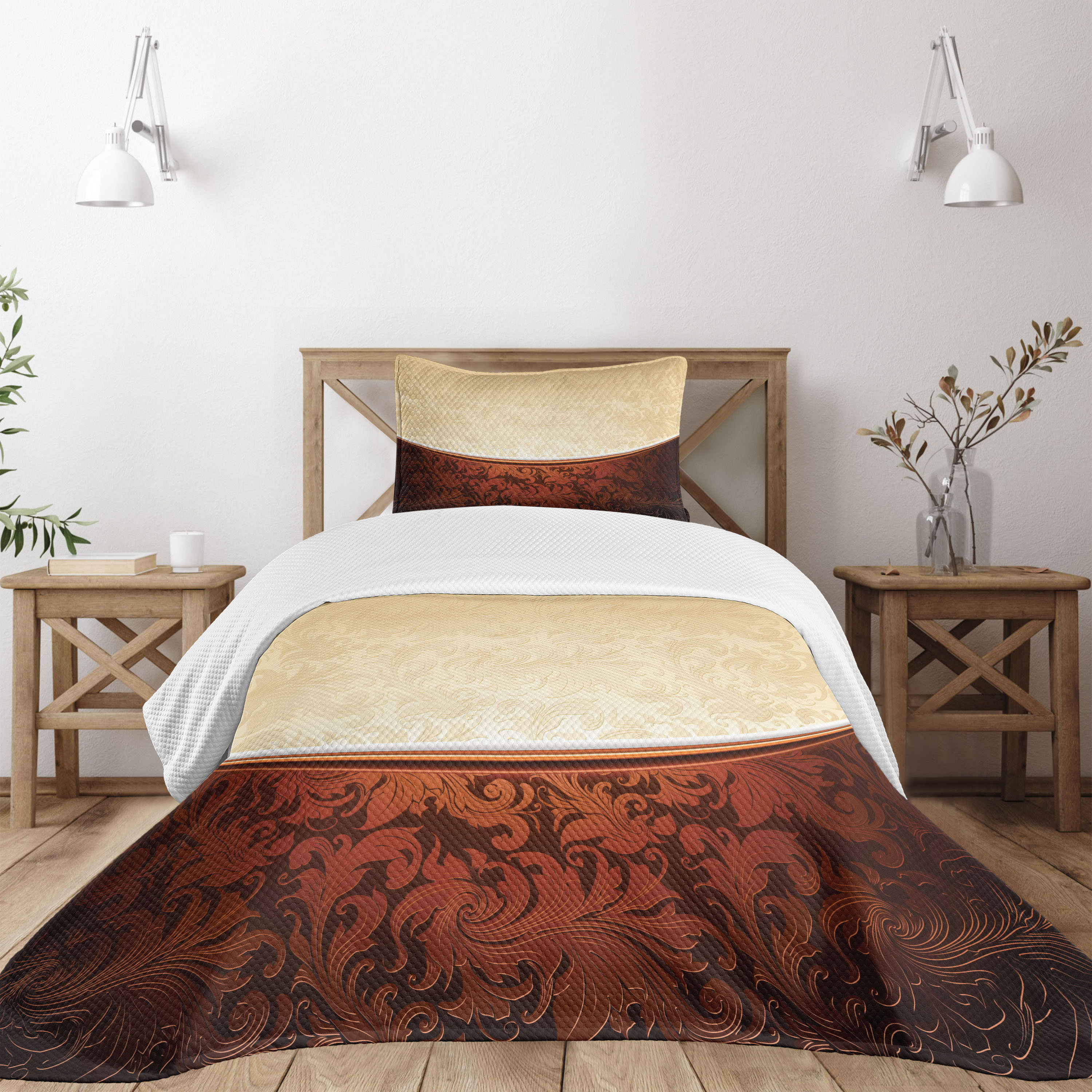 Ambesonne Chocolate Bedspread Set Victorian Motifs Beige Brown | Wayfair