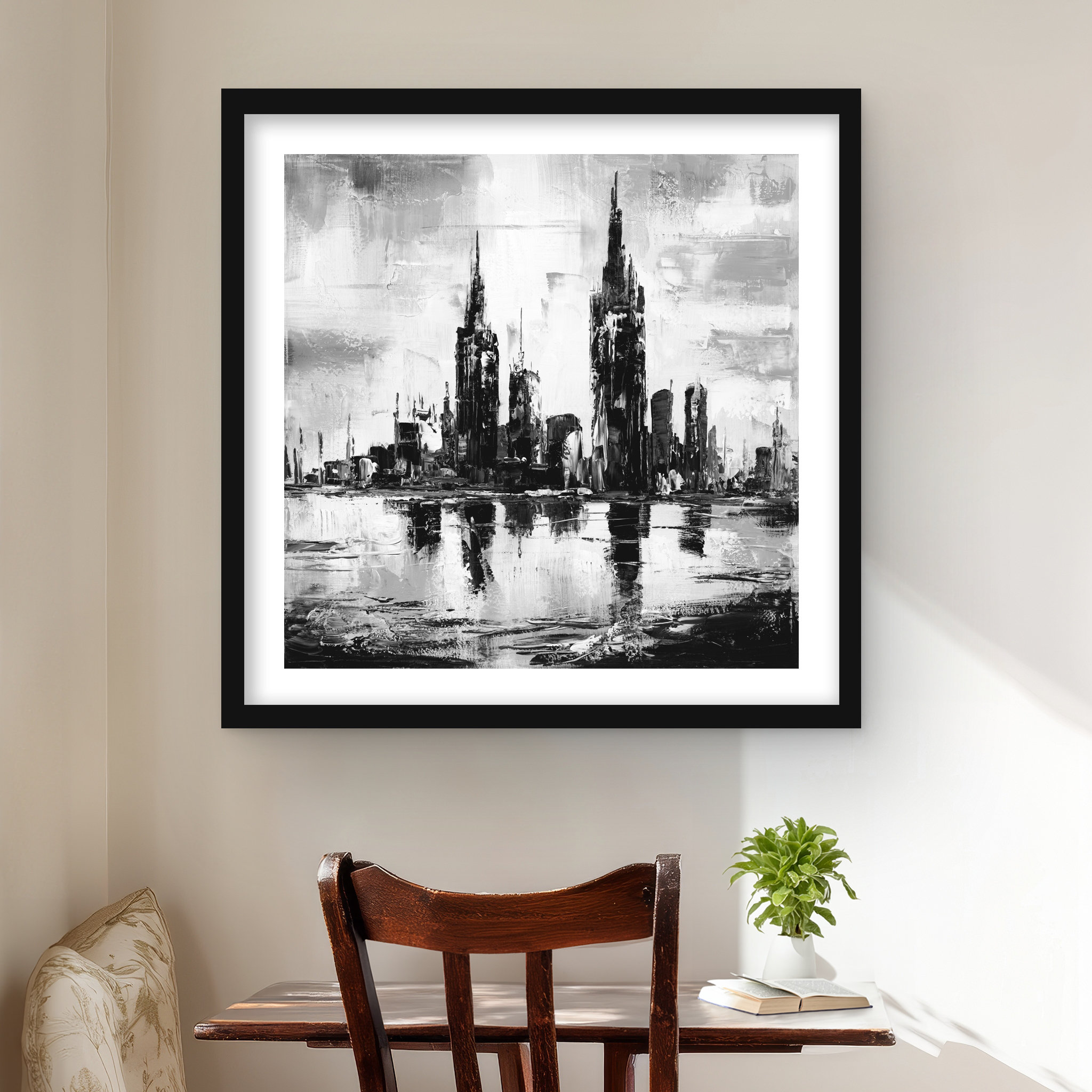 Lark Manor™ Mono urban cityscape - White Building Matted Print for ...