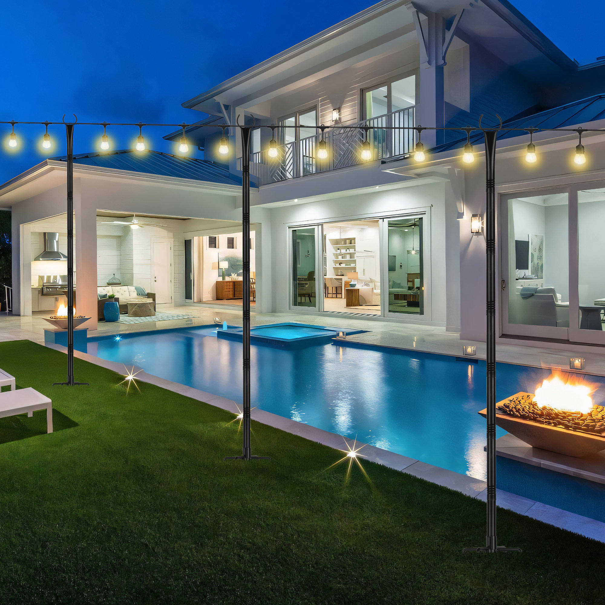 Suchtale String Light Poles with Hooks, 8.5FT Outdoor String Light ...