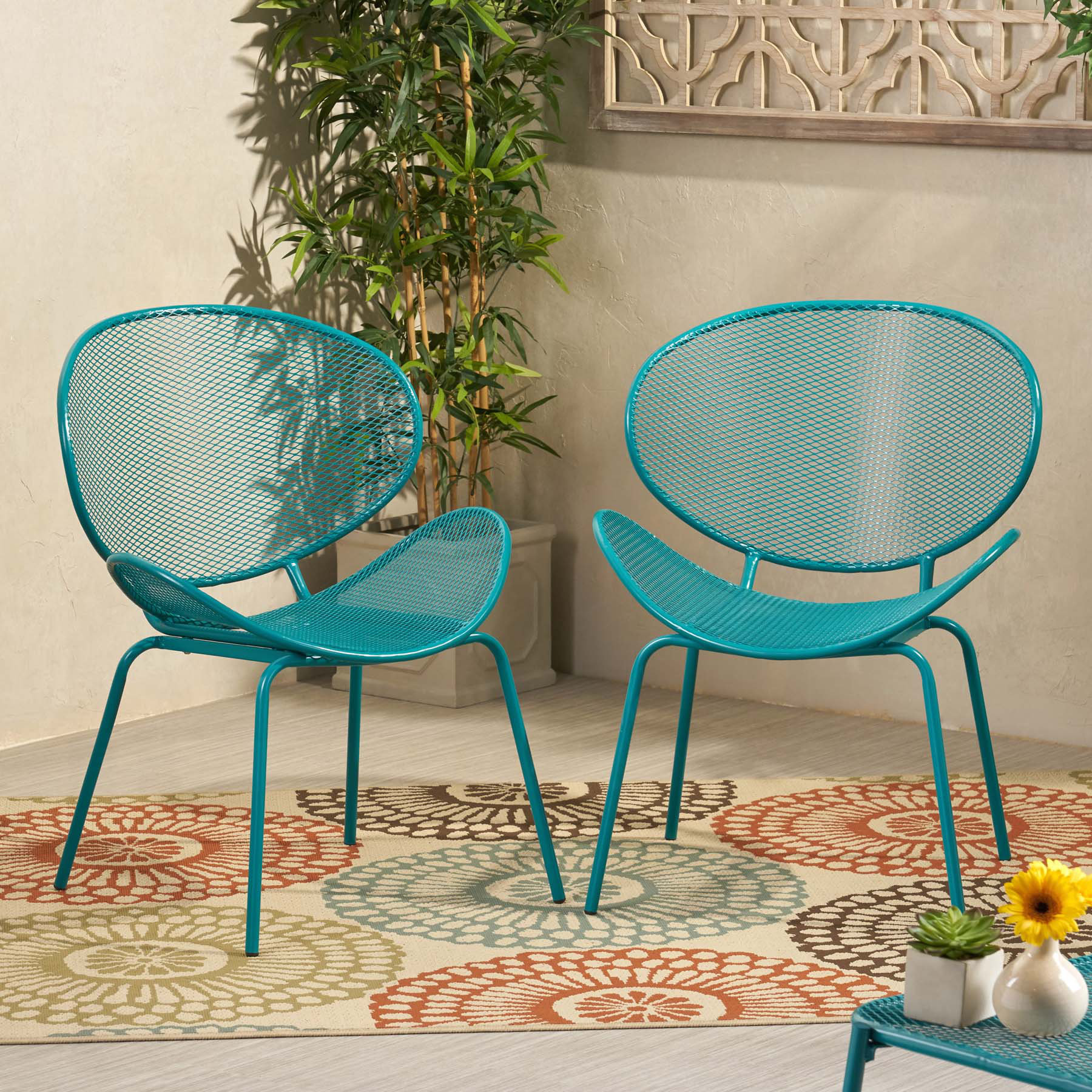 Corrigan Studio® ELBA Metal Frame Outdoor Chairs Set of 2, Modern Mesh ...