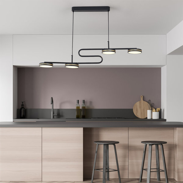 Wrought Studio Elorah 4 - Light Black LED Kitchen Island Pendant | Wayfair