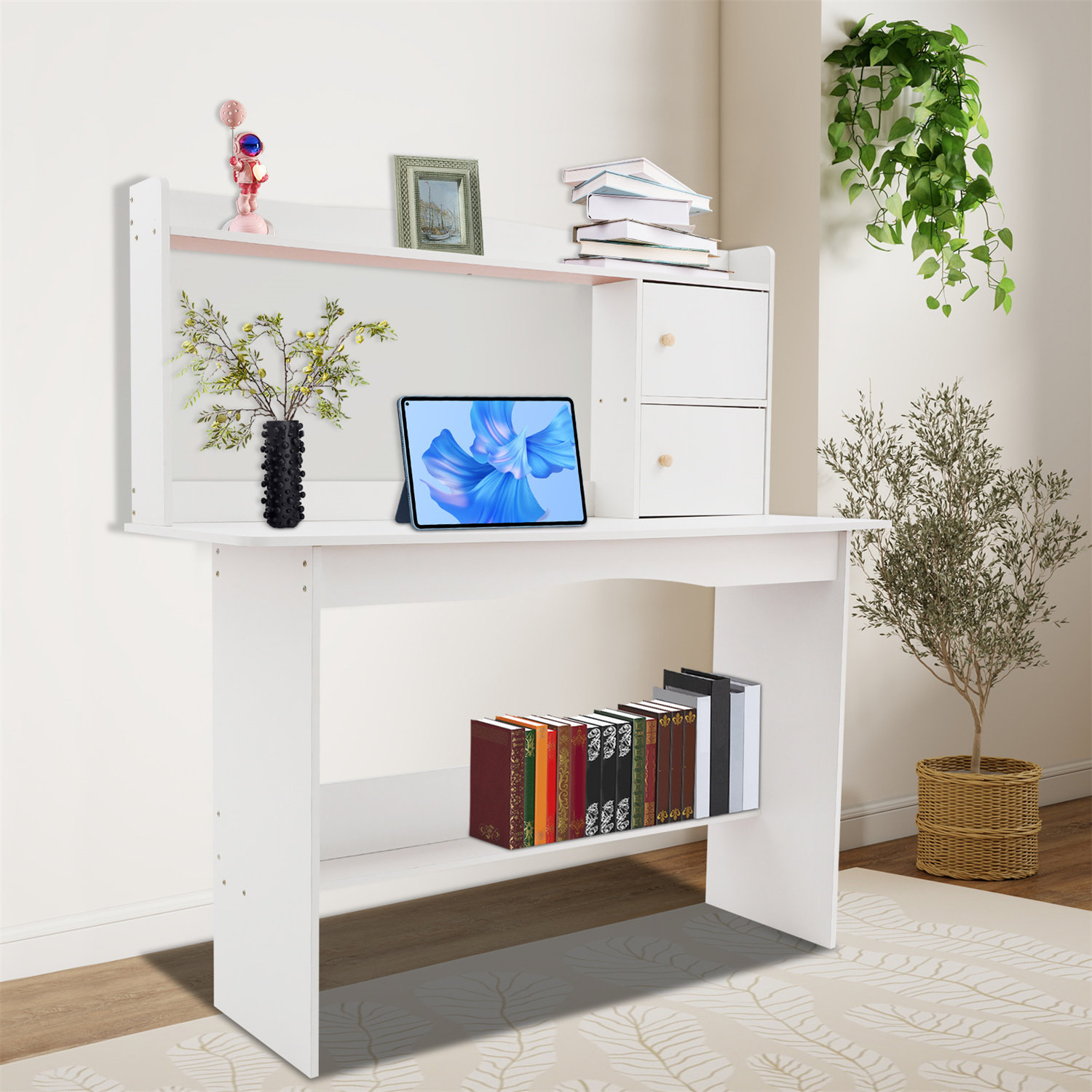 Mercer41 Modern Writing Desk With Bookshelf With Cabinets For Home ...