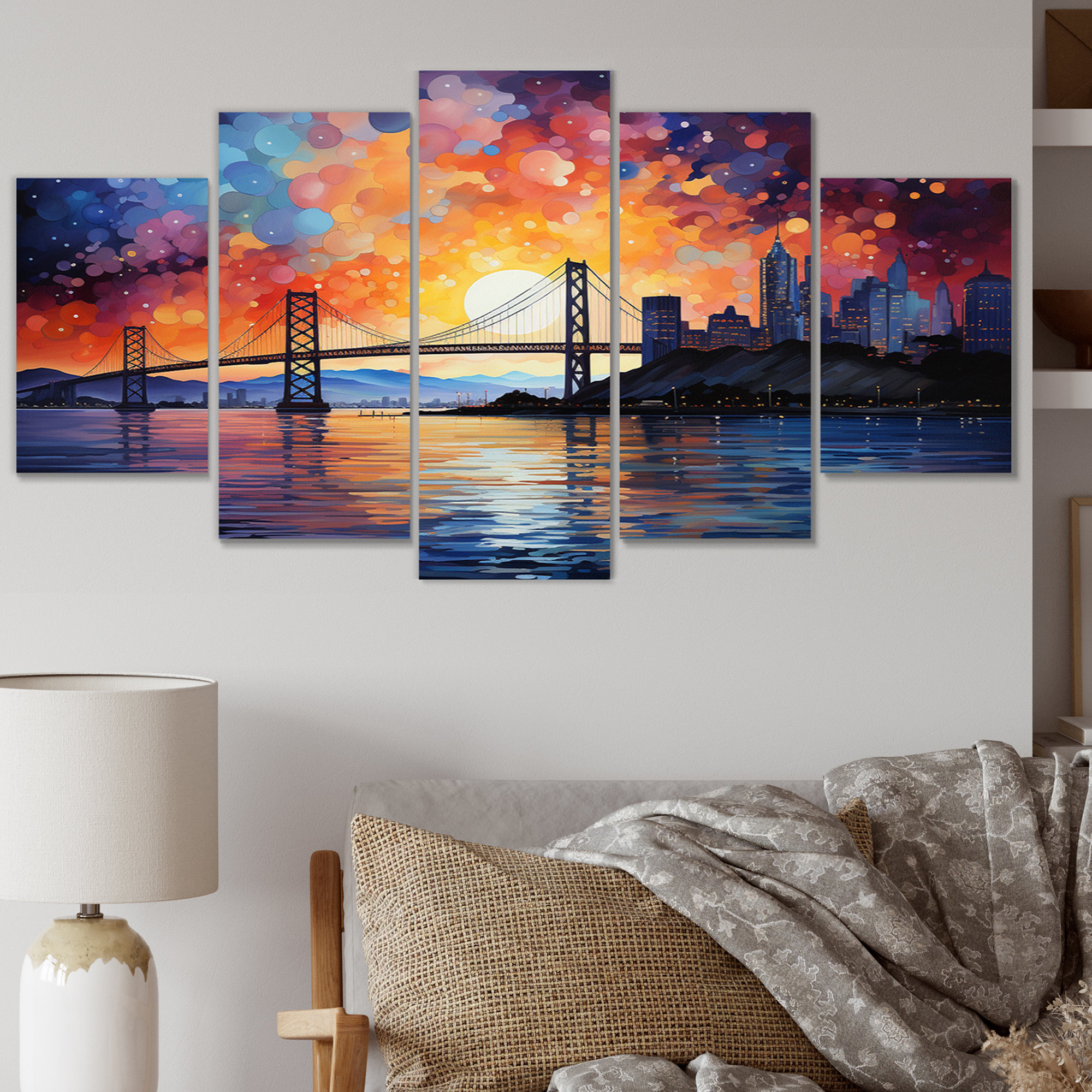 Design Art Orange Bridge Gateway Pointillism II - Architecture Metal ...