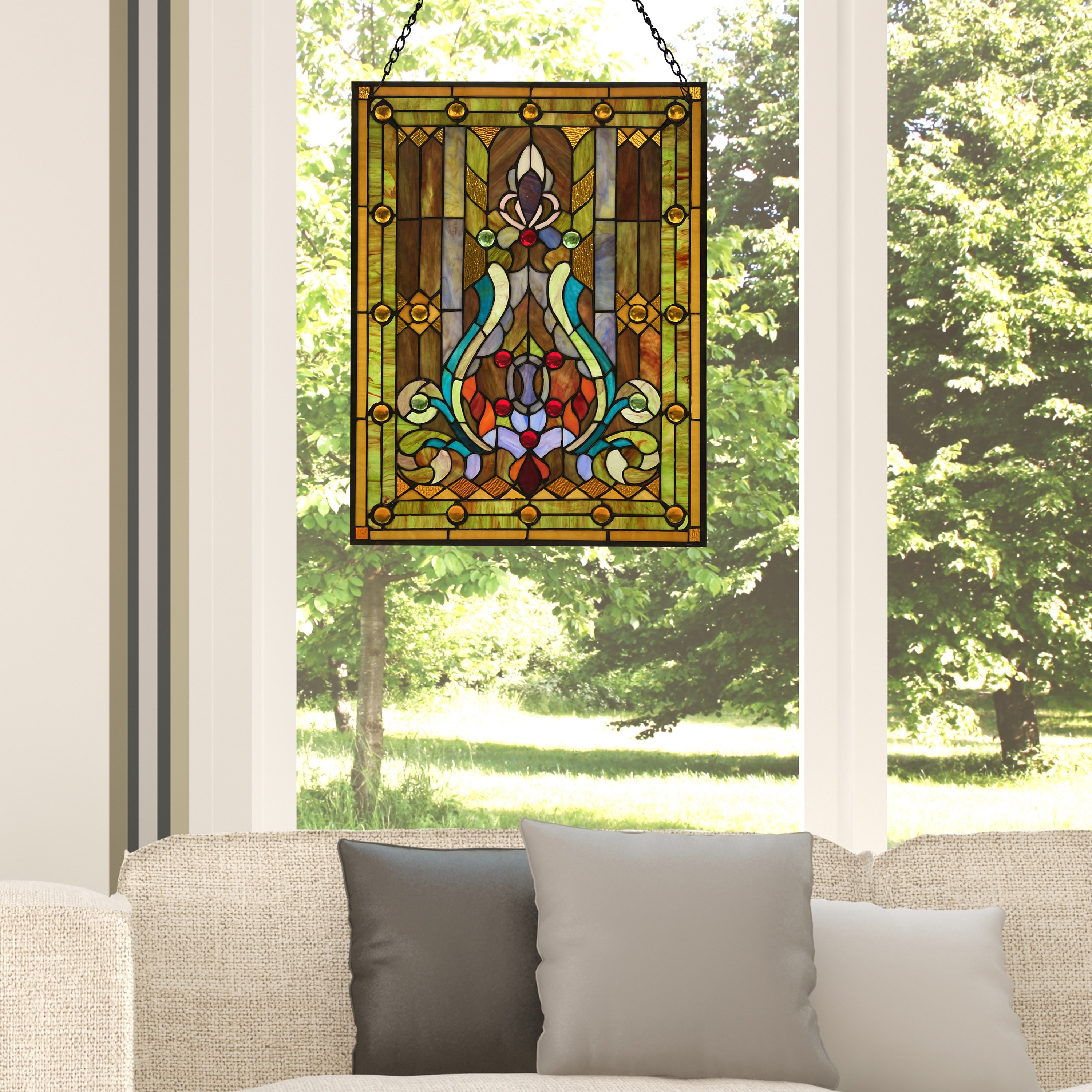 Astoria Grand Fleur de Lis Tiffany Style Stained Glass Window Panel ...