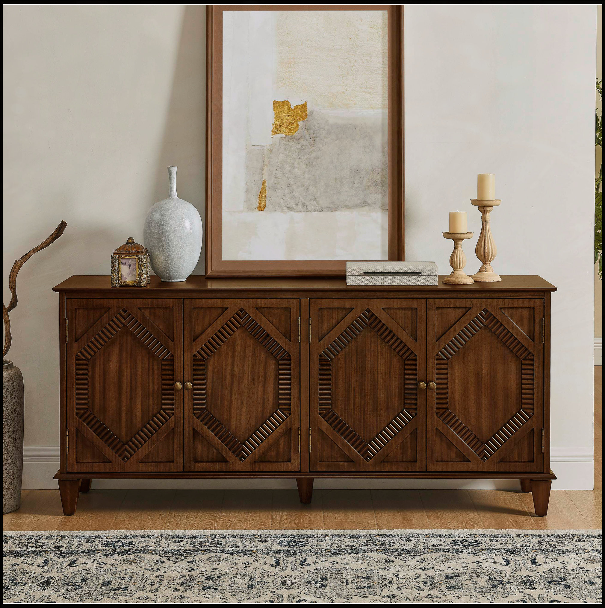 Mercer41 Sideboard Buffet Cabinet with Spacious Storage, Symmetrical ...