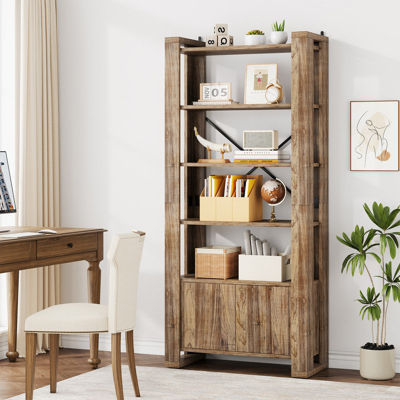 Millwood Pines Bookcase With Spring Doors And Adjustable Shelf, 7-Tier ...