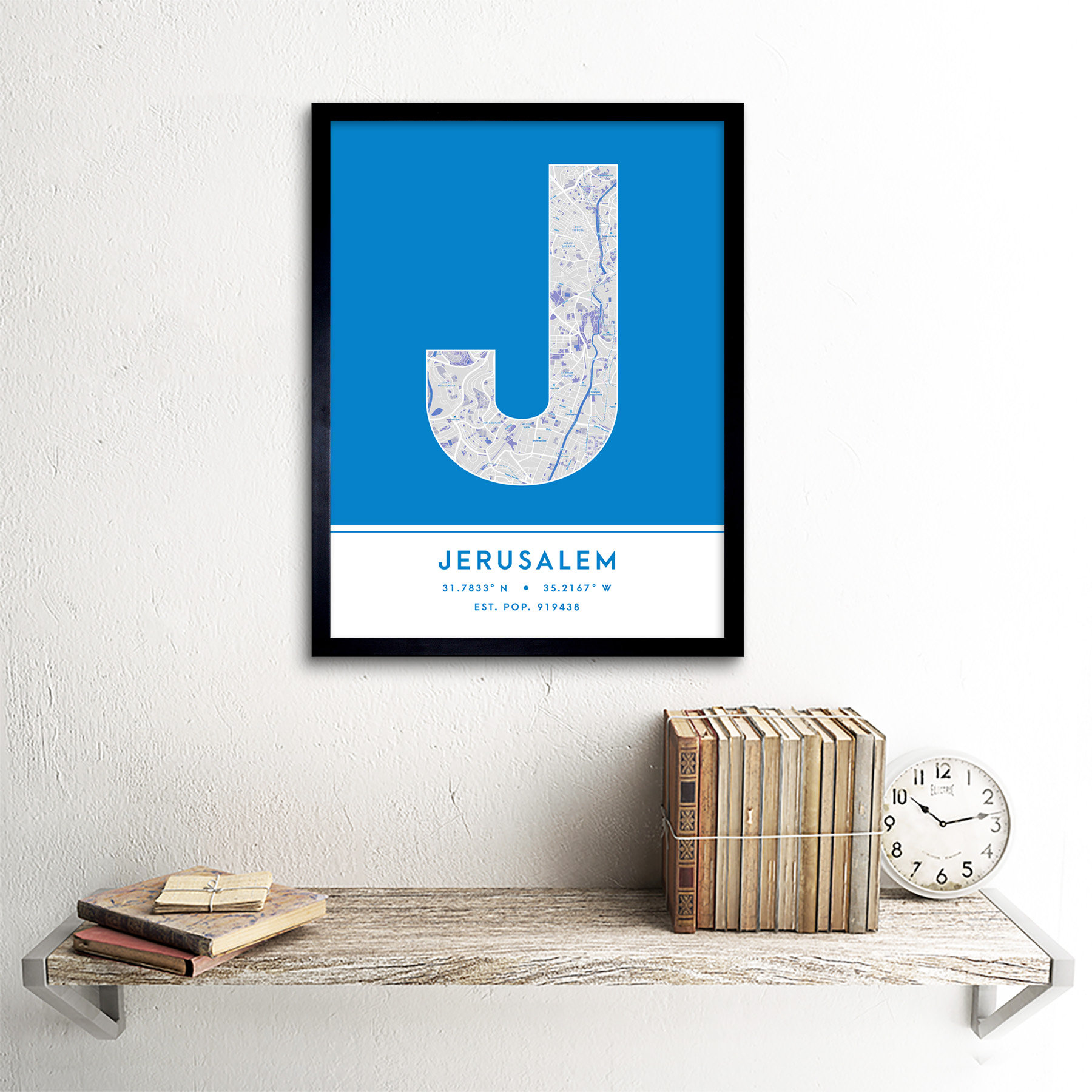 Wee Blue Coo Jerusalem Israel City Map Blue Colour Block Modern ...