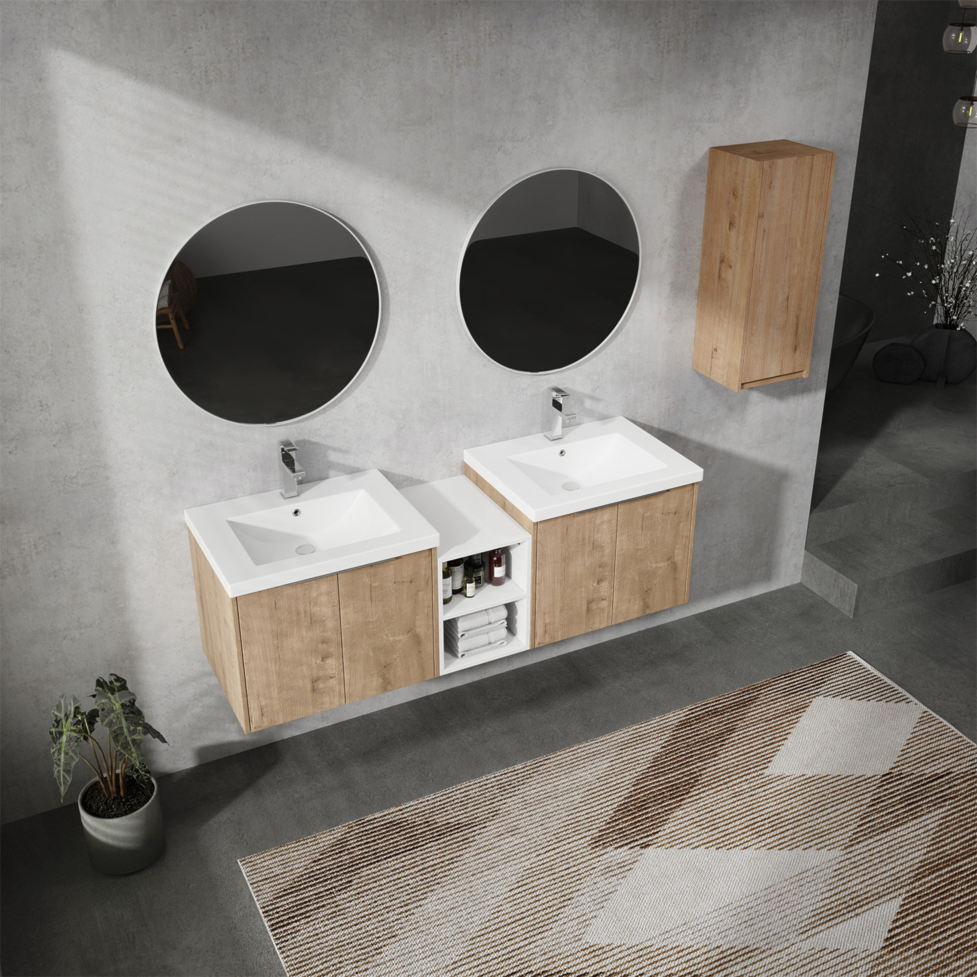 HLILish 60" Wall-Mounted Bathroom Vanity With Sink And Side Cabinet ...