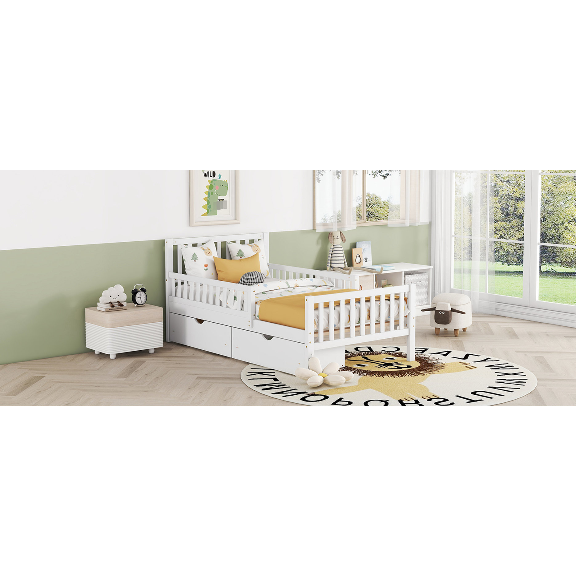 Latitude Run® Platform Bed With Guardrails Wood & Storage Feature ...