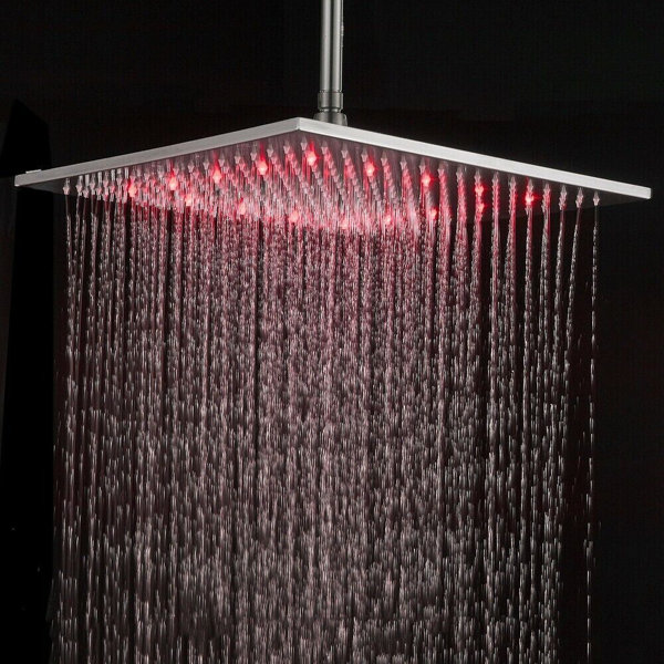 Nabiyy Brushed Nickel Brass LED Rainfall Shower Head High pressure 16 ...