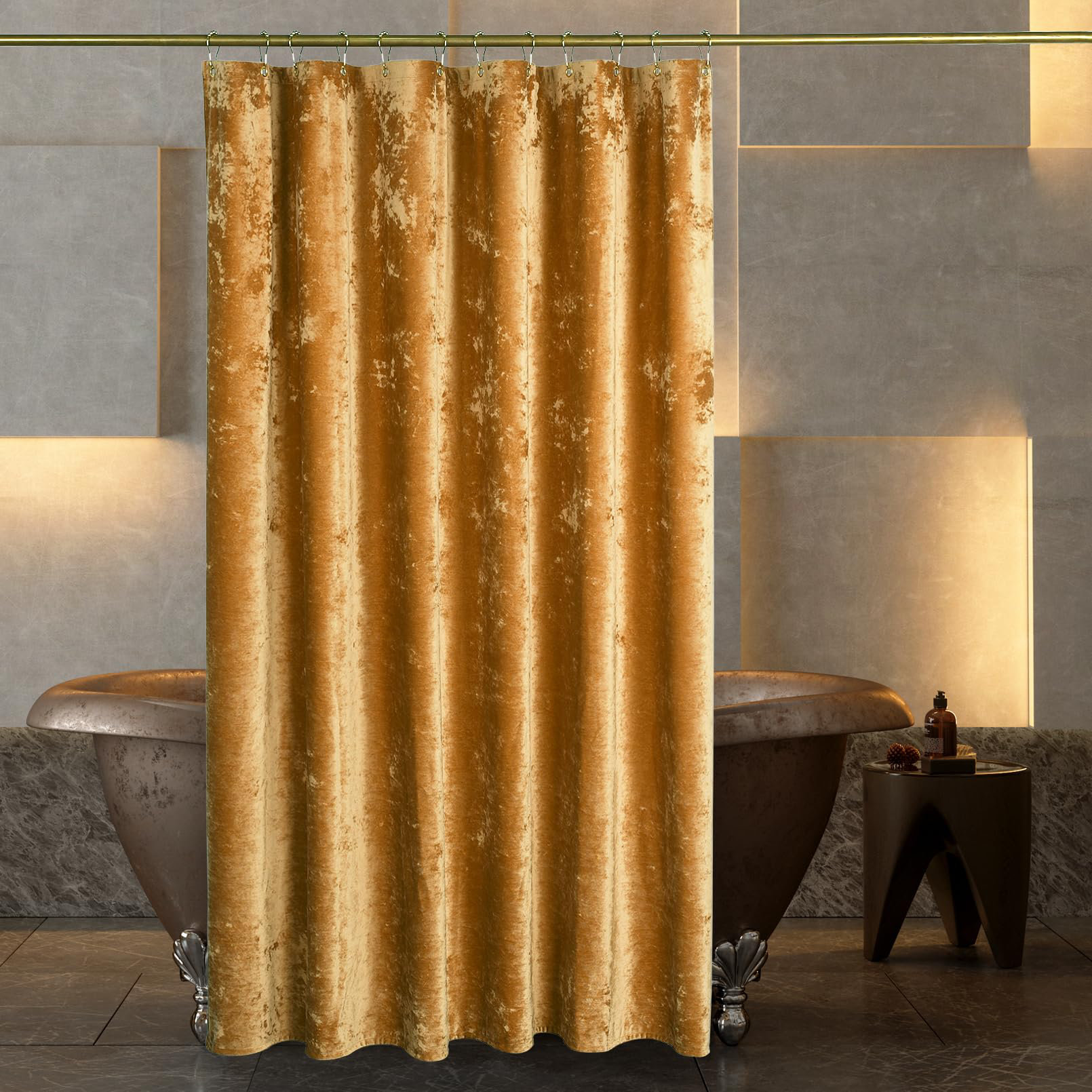 Brayden Studio® Gold Shower Curtain For Bathroom, Luxury Crushed Velvet ...