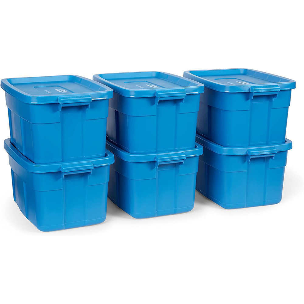 Rubbermaid Roughneck Storage Totes, 14 Gallon, 6 Pack, Heritage Blue ...
