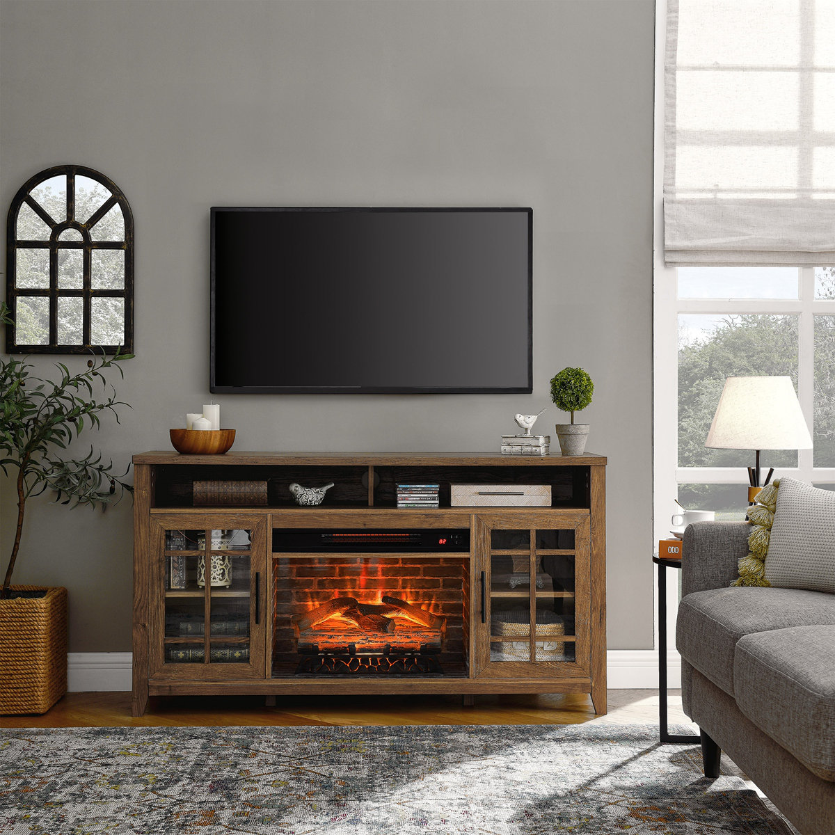 Red Barrel Studio® 55 Inch TV Media Stand With Electric Fireplace KD ...