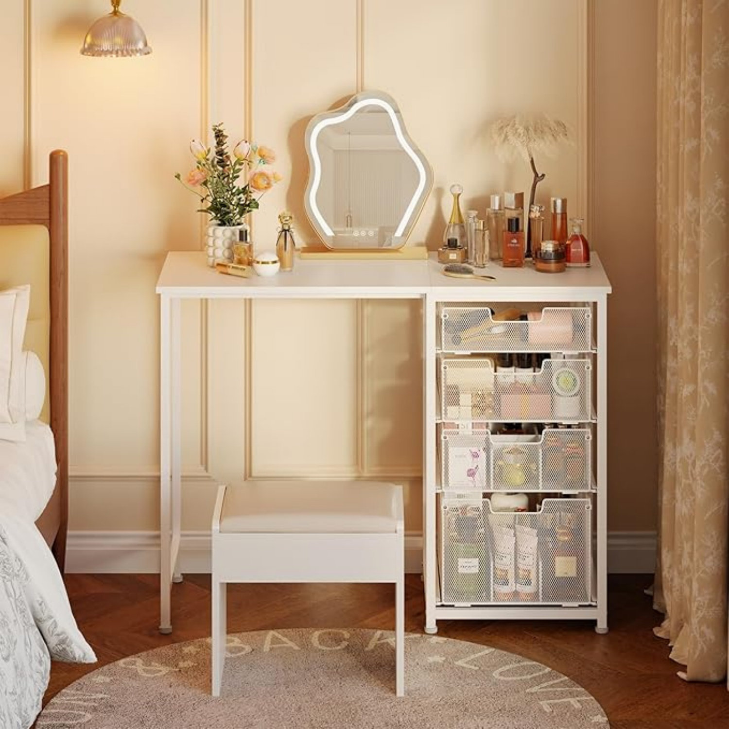 Latitude Run® White Vanity Desk With 4 Large Drawers, 40“ Vanity Desk ...