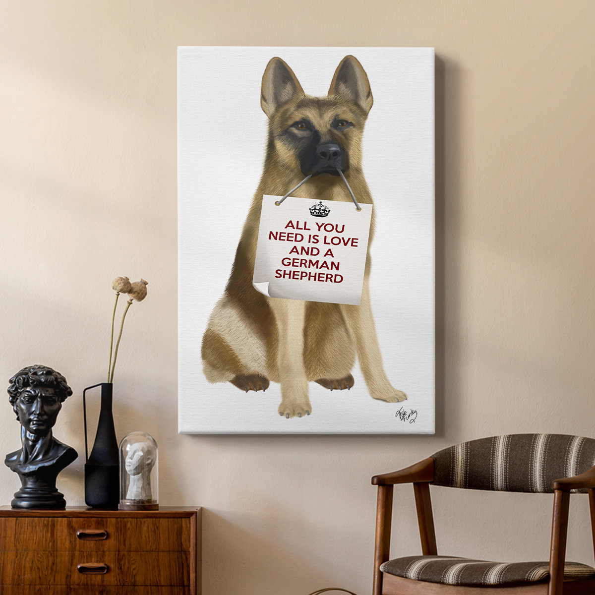 Latitude Run® Love and German Shepherd -Custom Wrapped Gallery Cavas ...