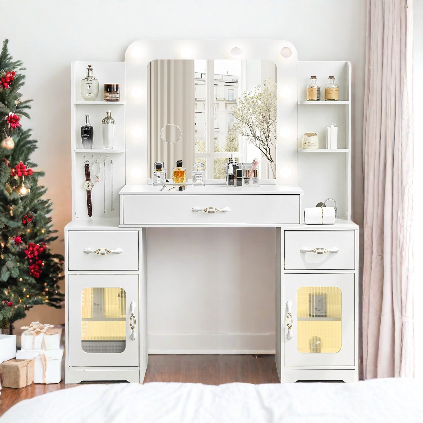 Wrought Studio™ Hollywood 10Bulbs 55“ Large Makeup Vanity Table with ...