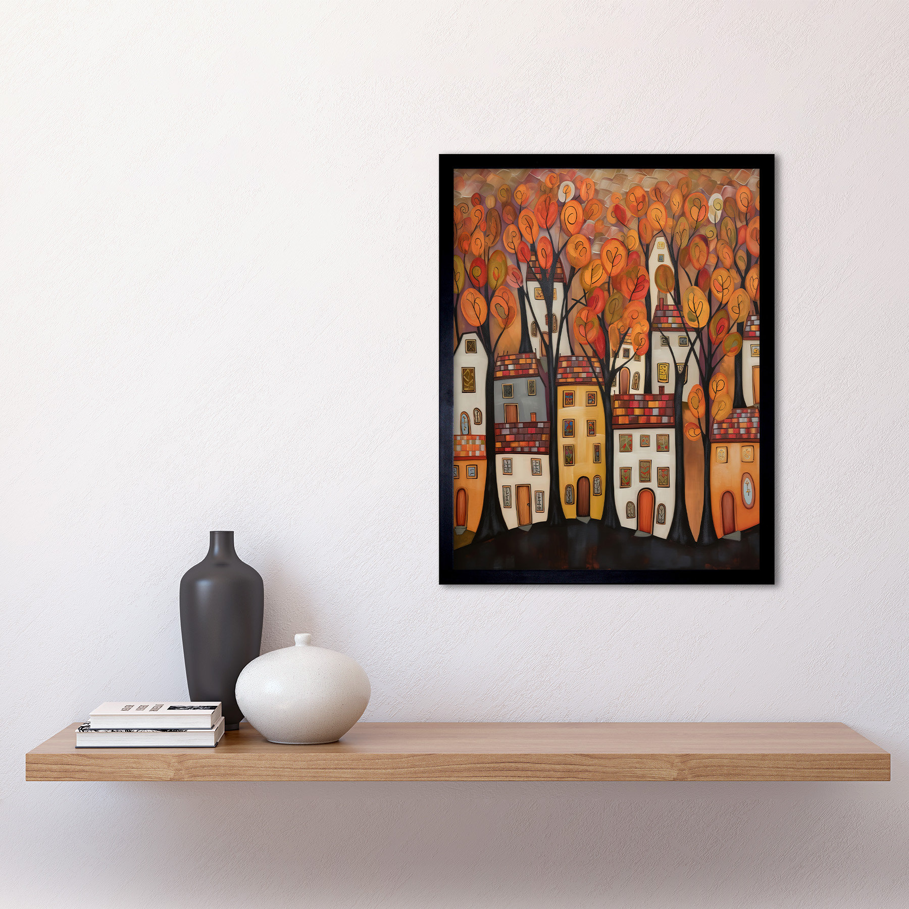 Marlow Home Co. Cityscape With Trees In Autumn Contemporary Folk Art ...
