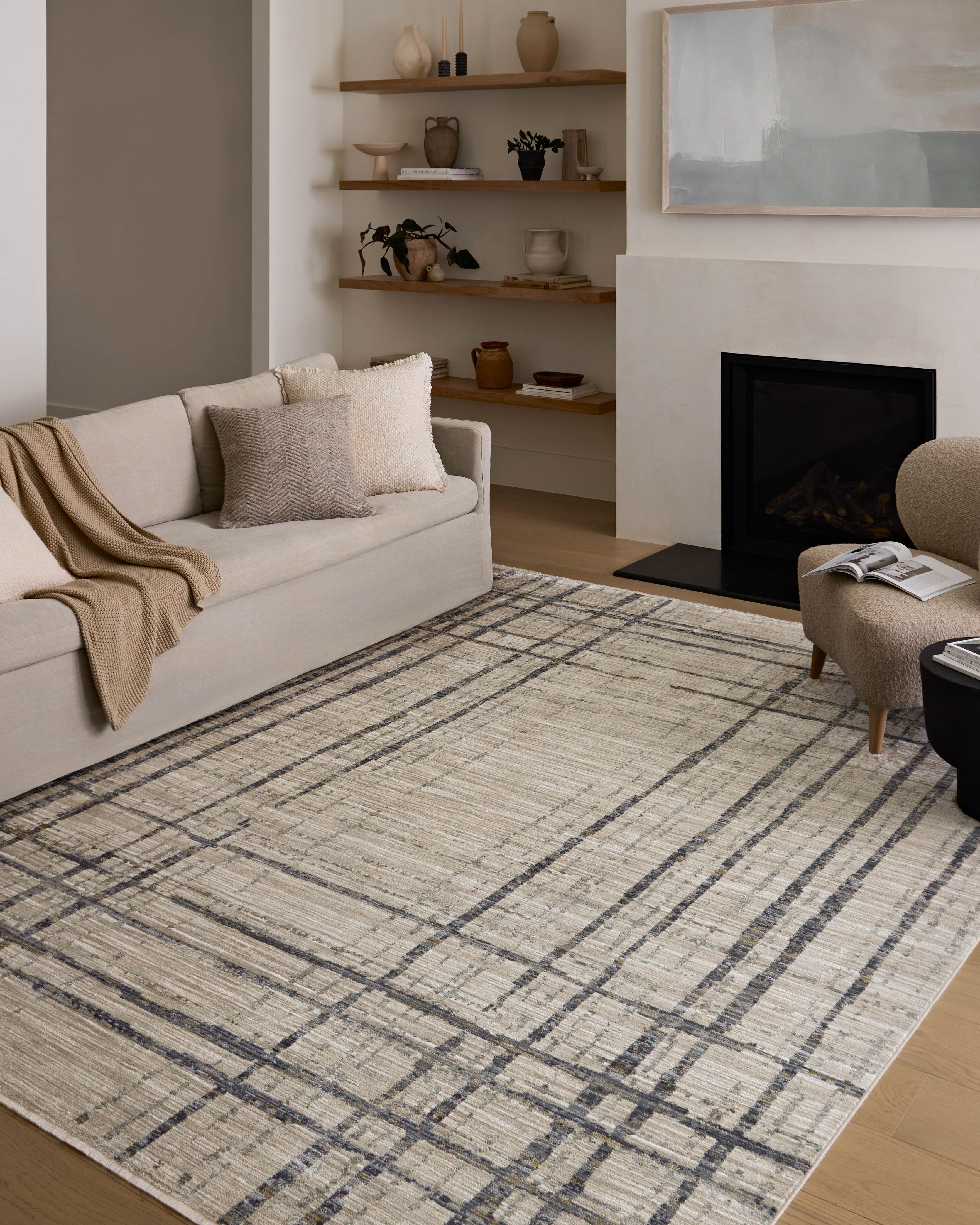 17 Stories Marlia Beige / Midnight Area Rug | Wayfair