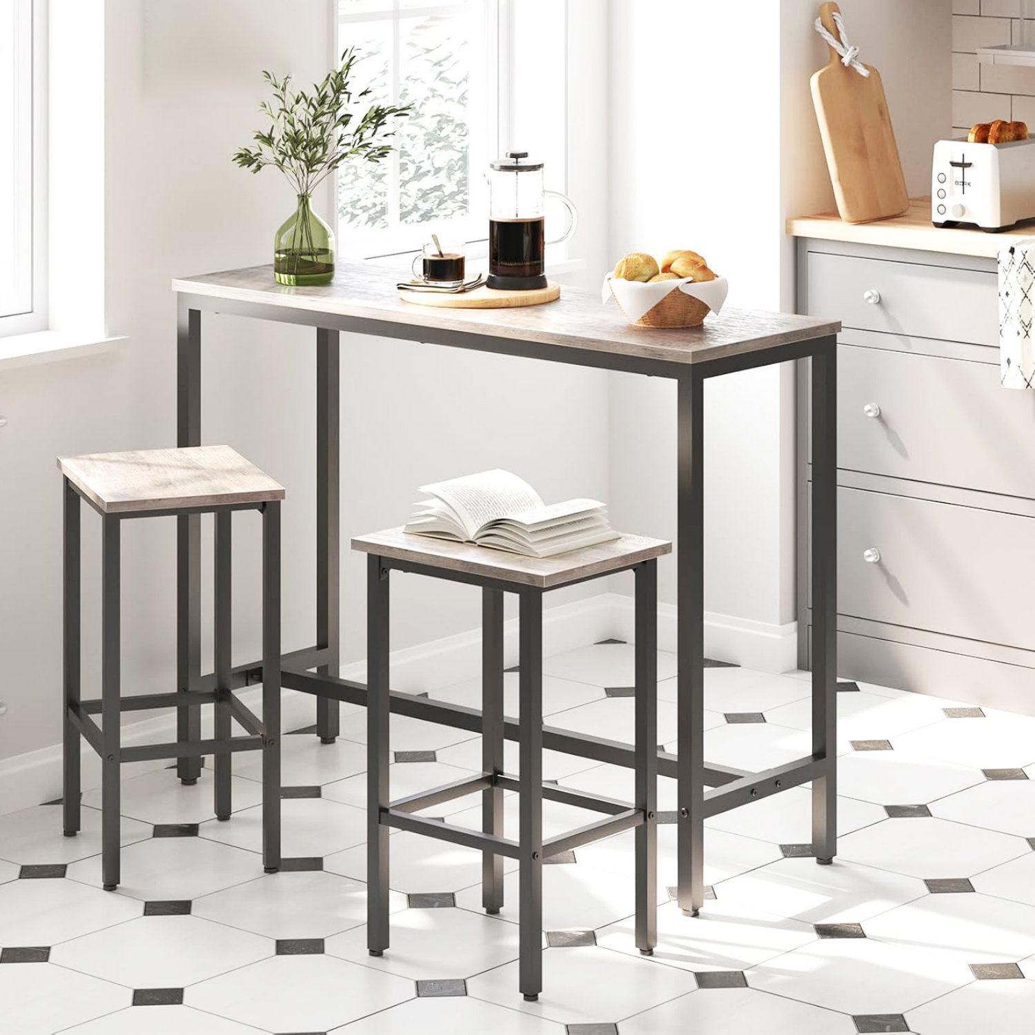 17 Stories 47.2” Rectangular Pub Table with 2 Stools | Wayfair