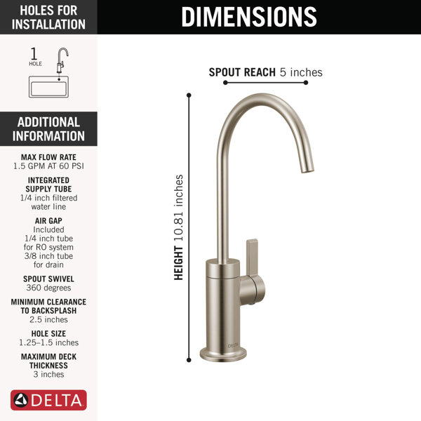 Delta Beverage Dispenser Faucet for Reverse Osmosis Water Filter System ...
