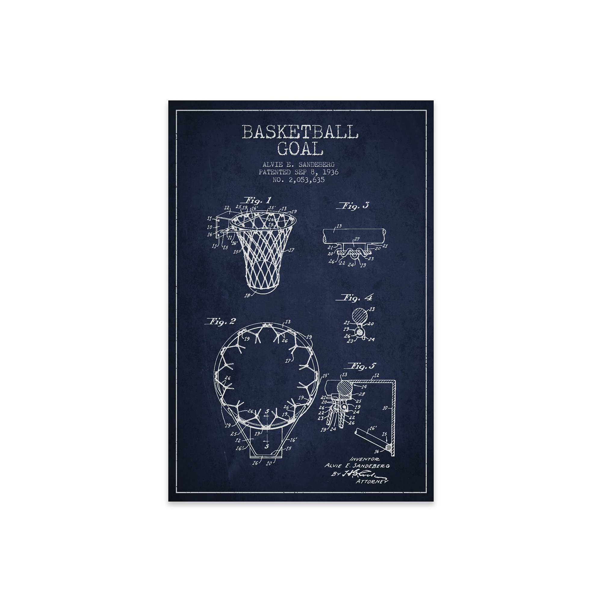 Williston Forge Basketball Goal Navy Blue Patent Blueprint Print On ...