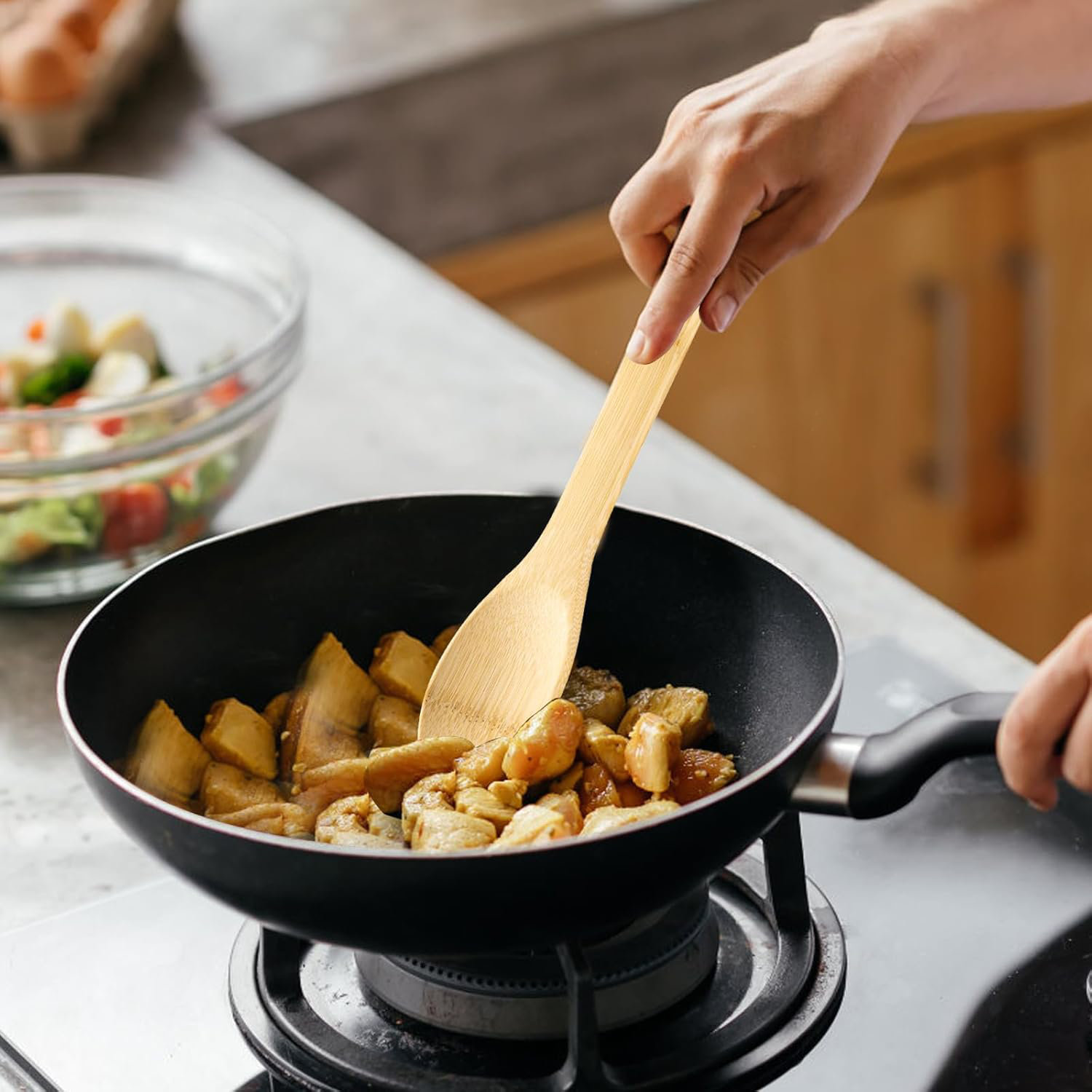 BLASIVE 7 Piece Bamboo Cooking Utensils Set with Holder Bamboo Wooden ...