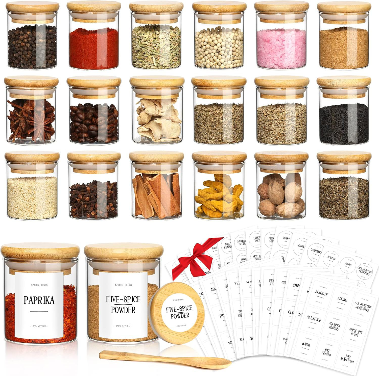 Mint Pantry Spice Jars With Bamboo Lids, 20 Pack 2.5Oz Glass Spice ...