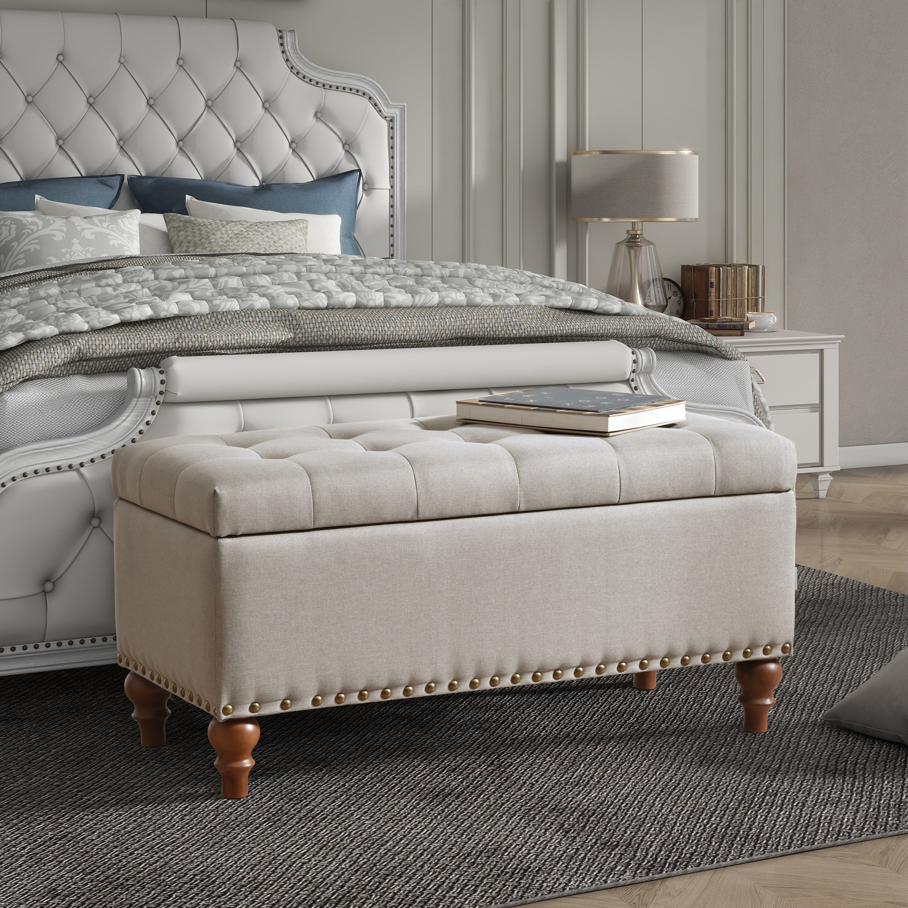 Charlton Home Ottoman storage bench, recessed support hinge top easy to ...